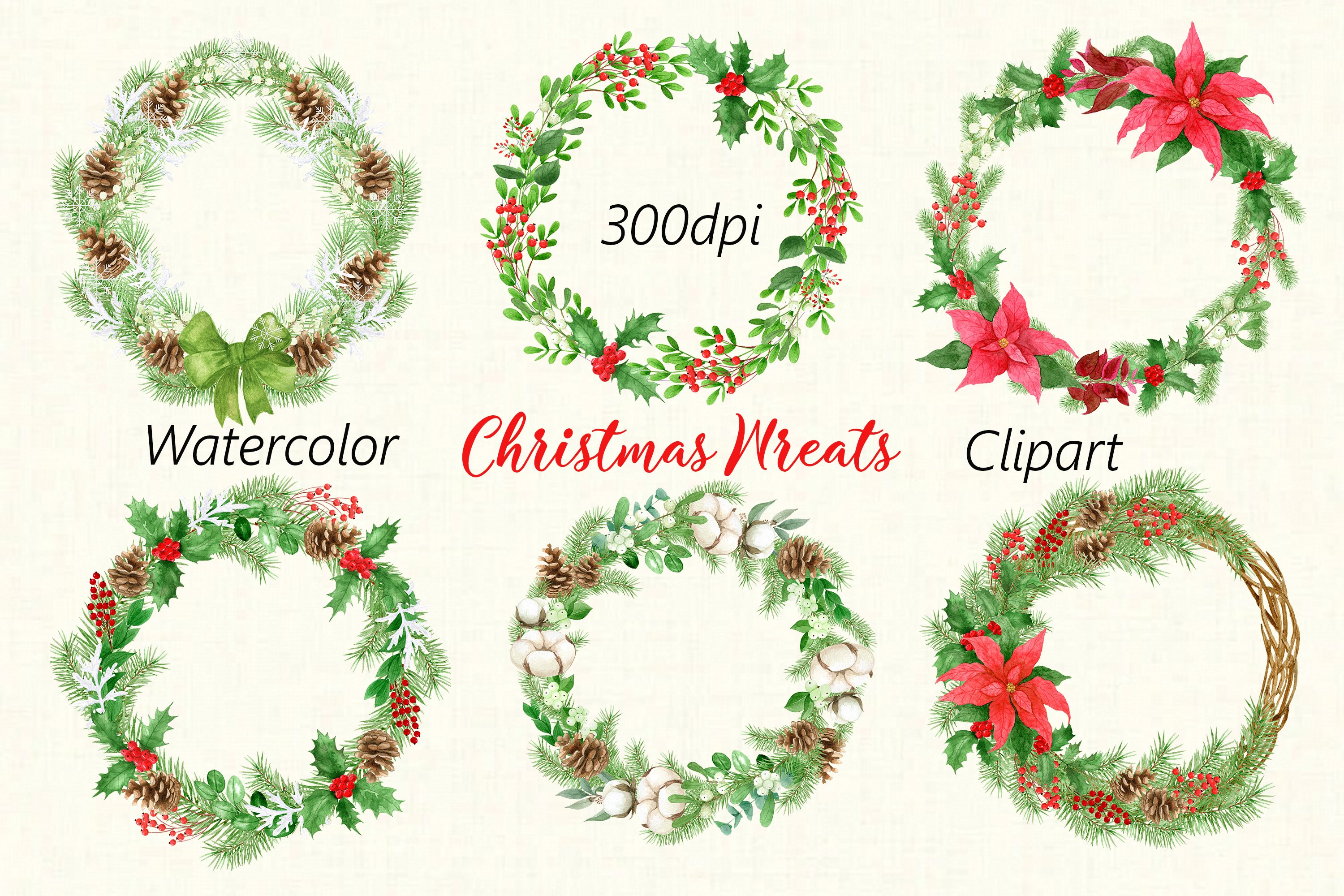 Christmas Wreath Watercolor Clipart .Christmas decor.Holiday (1098937 ...
