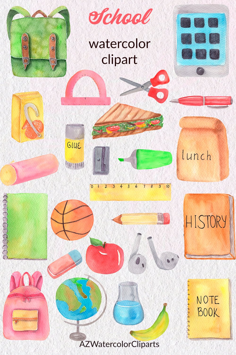 School supplies watercolor clipart Teacher clipart png