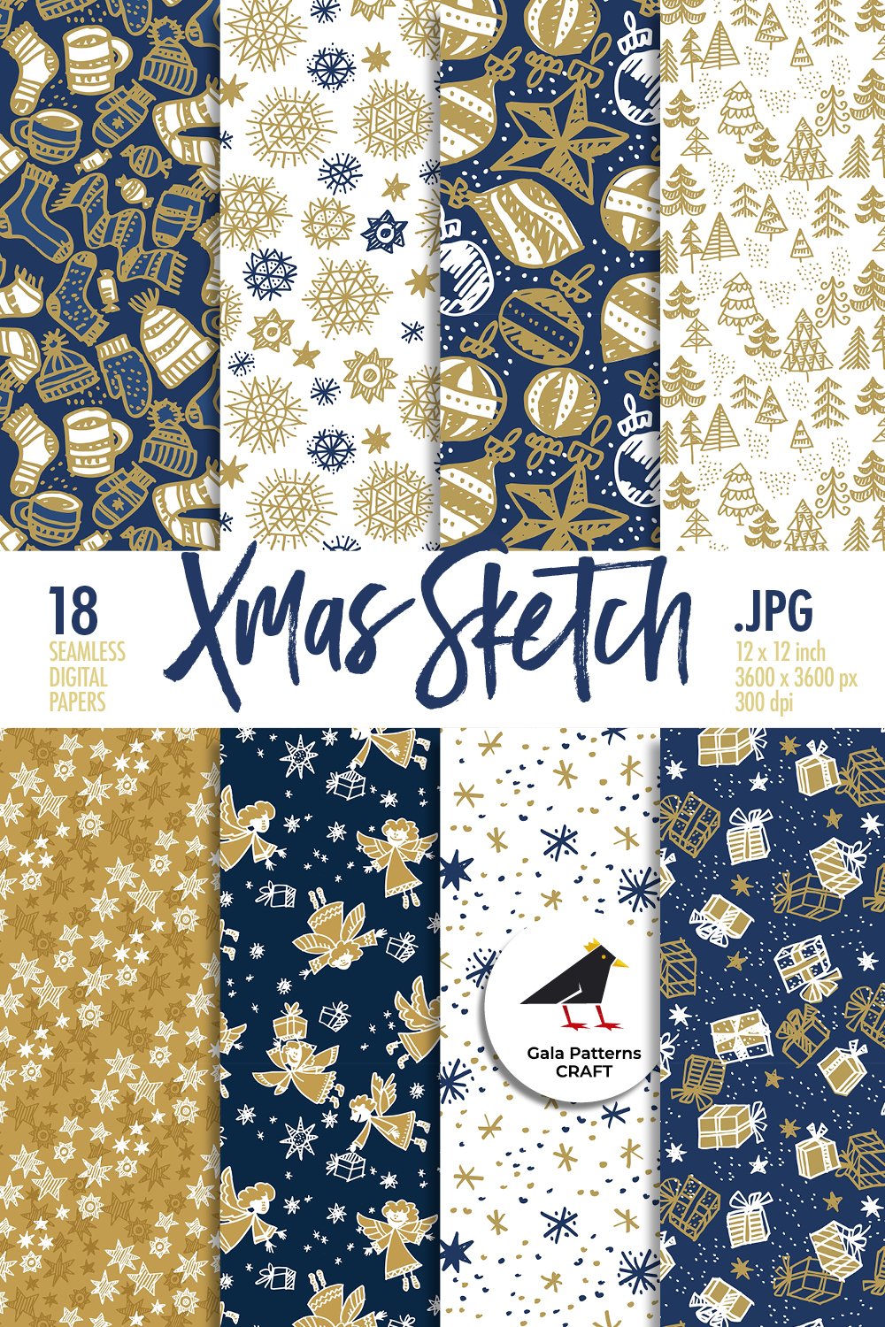 Christmas Digital Paper Seamless Pattern | Xmas Sketch