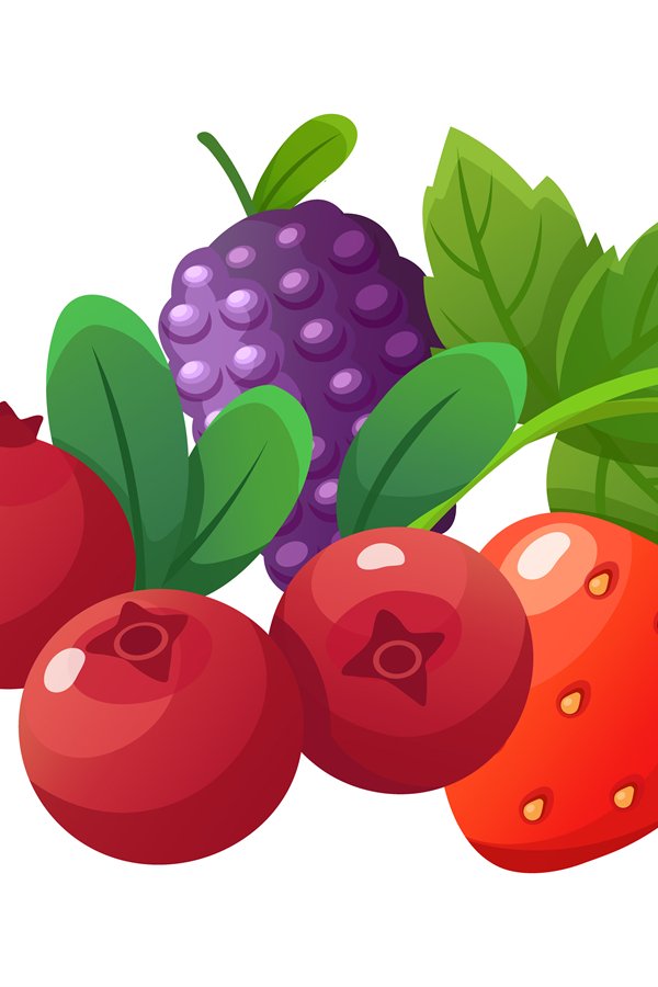 Cartoon berries. Fresh berry, isolated strawberry cranberry