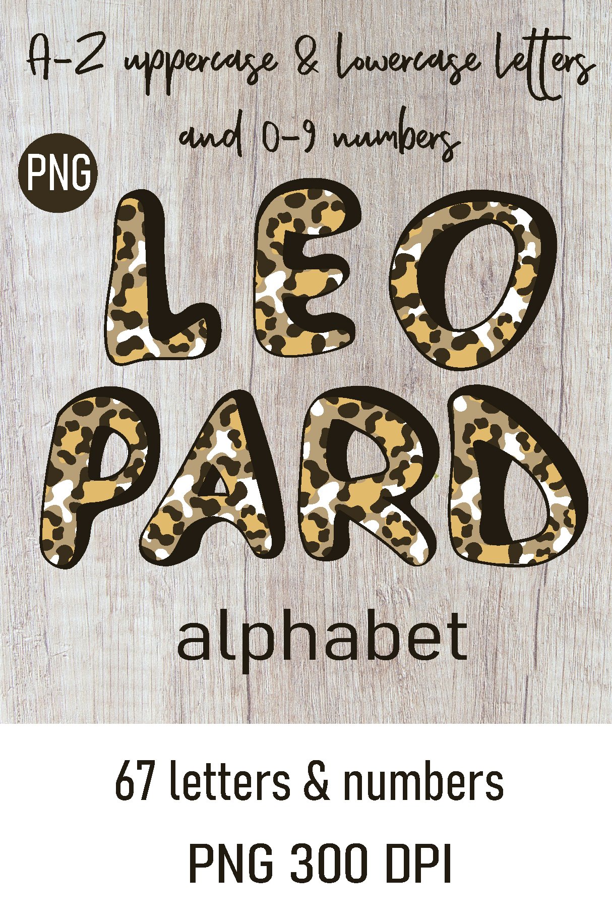 Leopard Doodle Alphabet & Numbers Sublimation PNG (2544894)