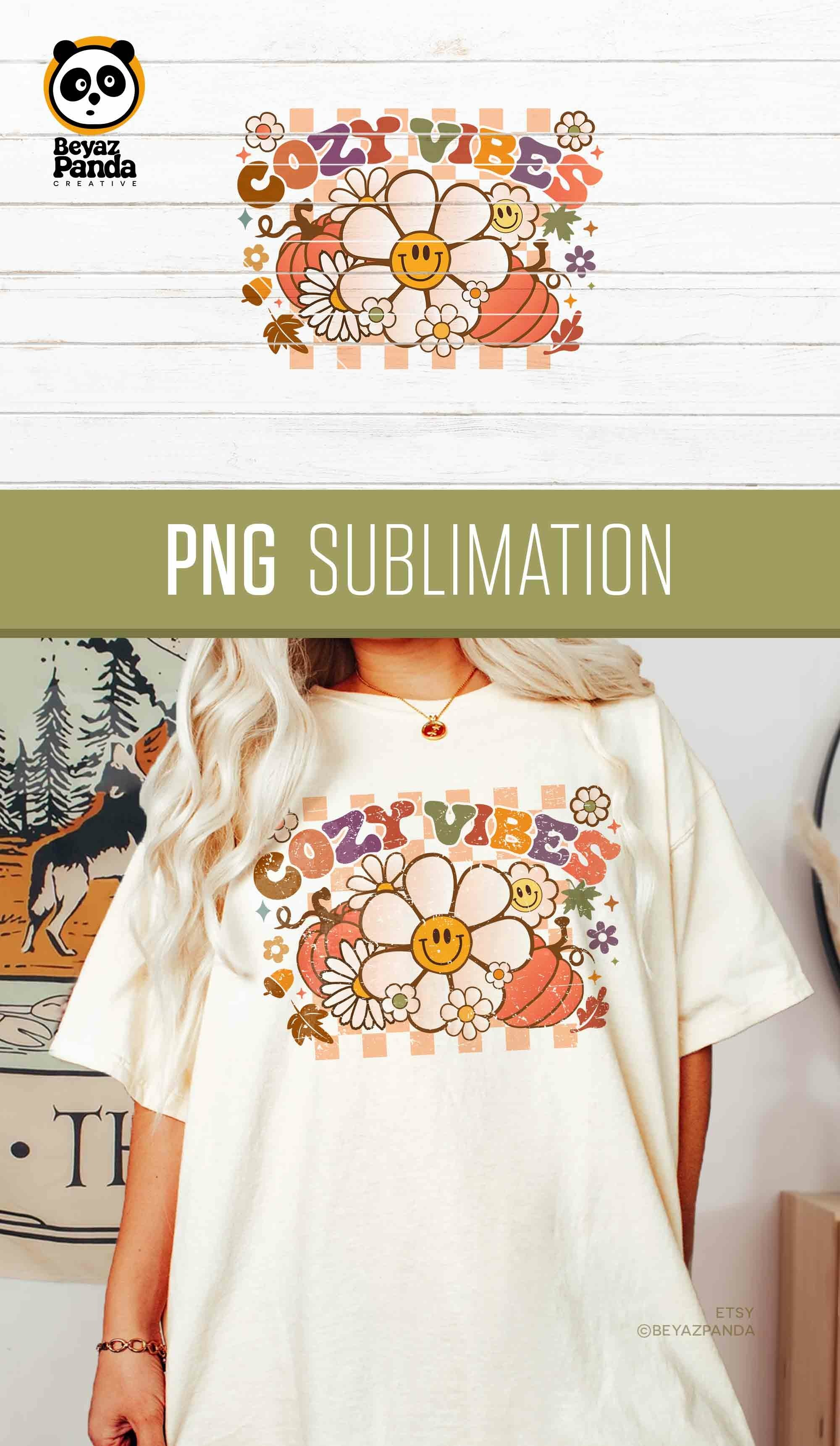 Cozy Vibes PNG, Retro Fall Checkered, Boho Groovy Autumn DTG