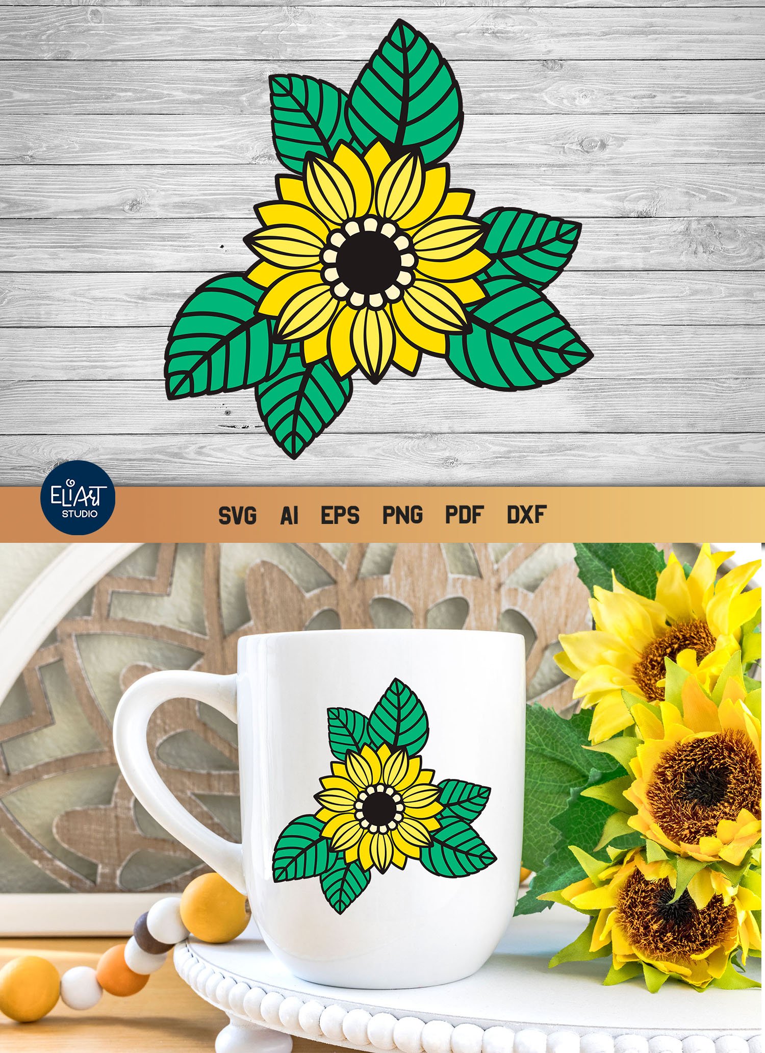 Layered SVG Sunflower | Fall SVG | Layered by Color SVG