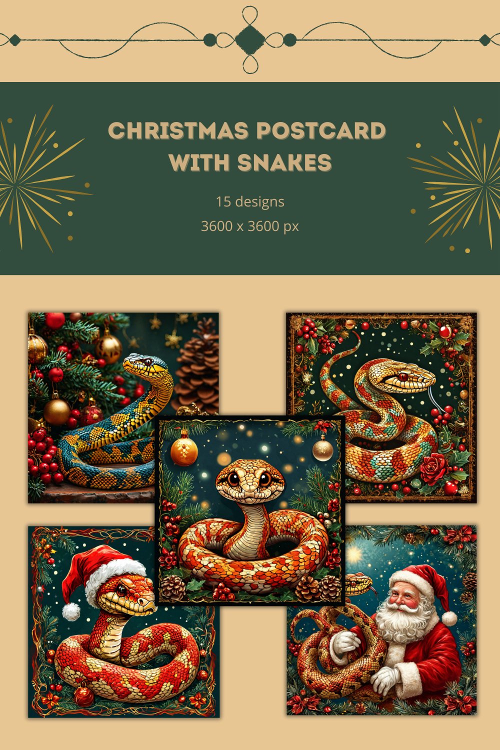 Christmas Postcards with Snakes