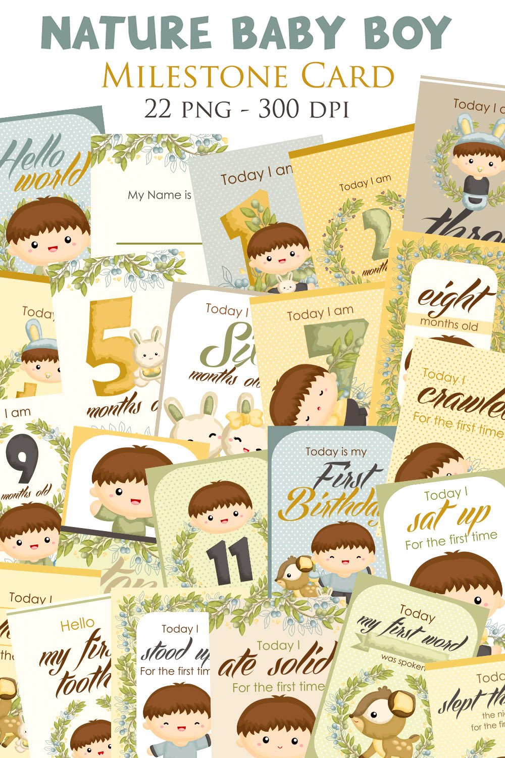 Cute Baby Boy Milestone Card Illustration Clipart Bundles