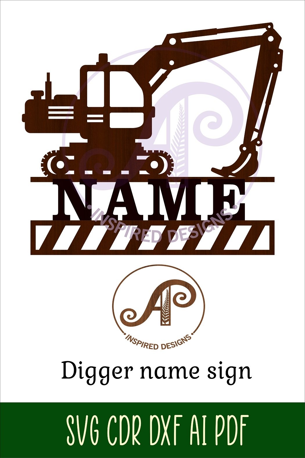 Digger theme Name sign svg laser cut template