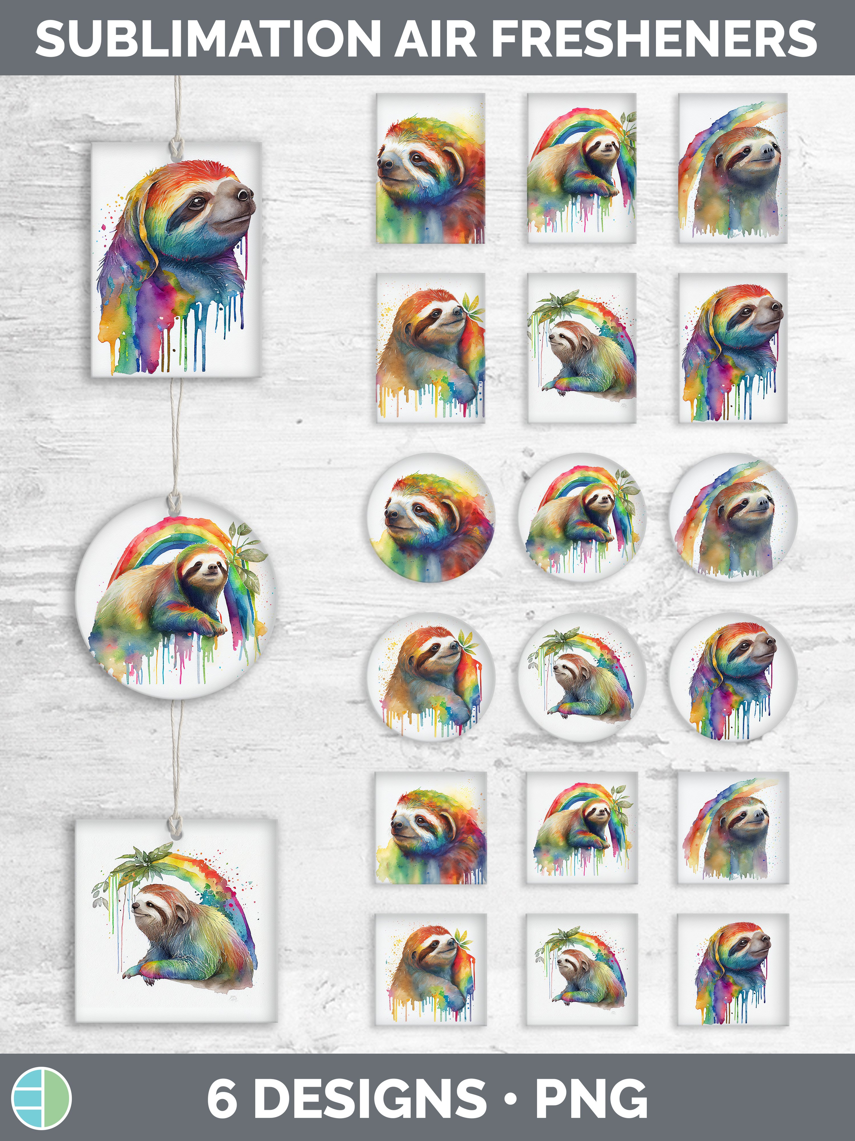 Rainbow Sloth Air Freshener | Sublimation Designs Bundle