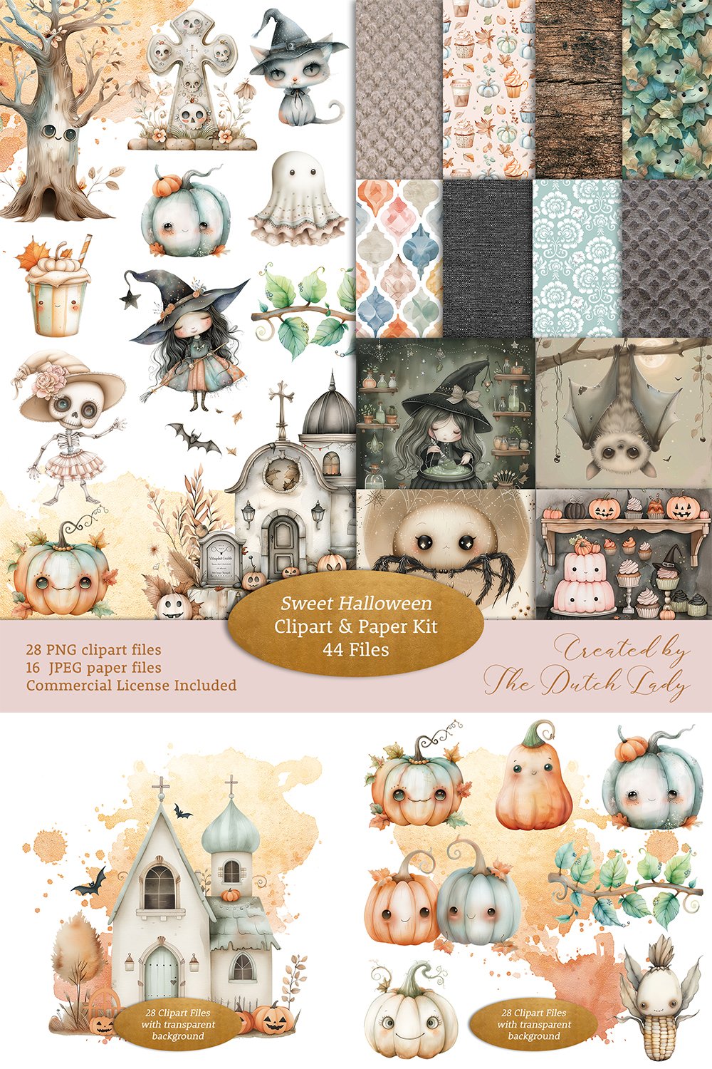 Sweet Halloween Clipart & Paper Set