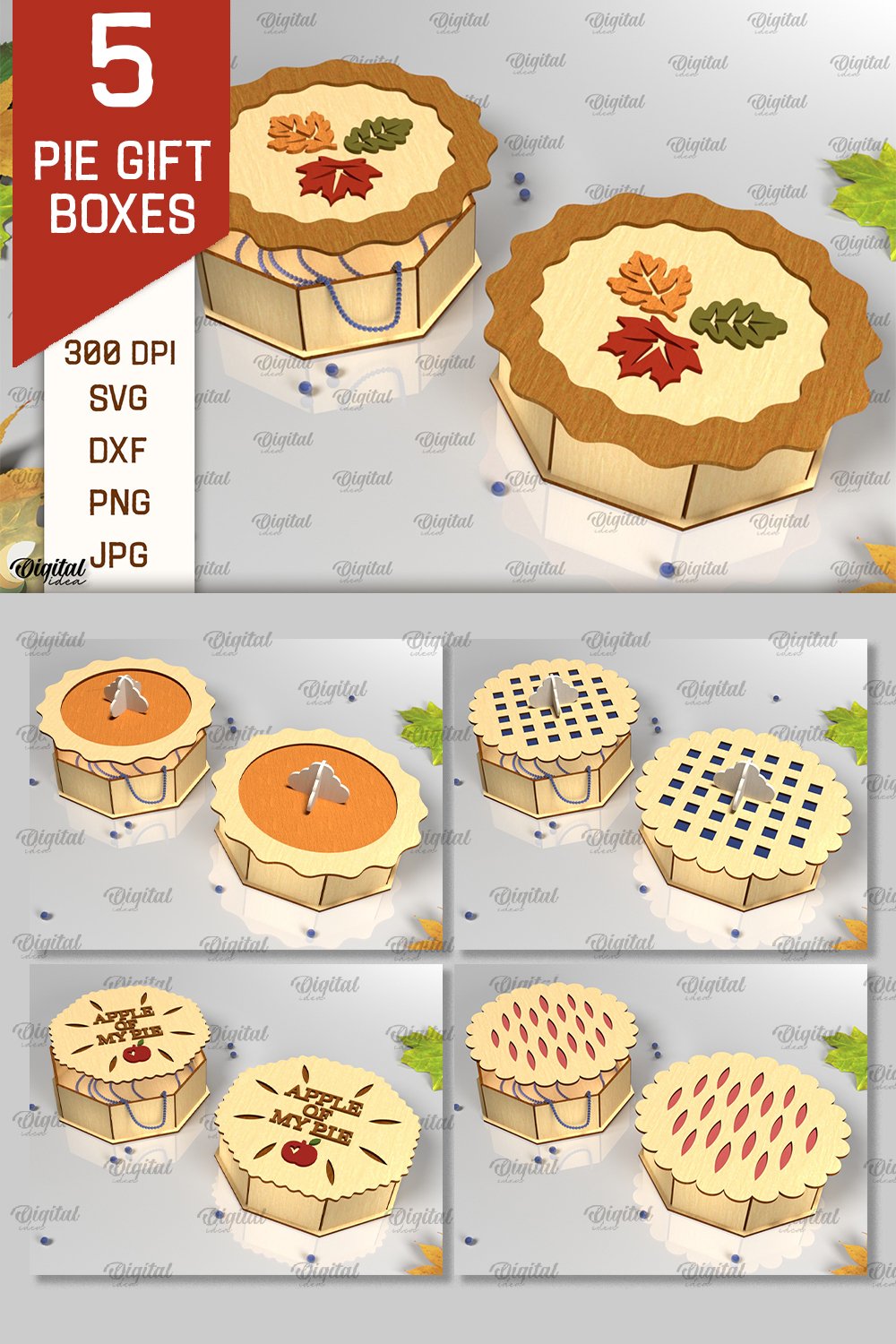 Pie Gift Boxes Laser Cut Bundle. Thanksgiving Boxes SVG
