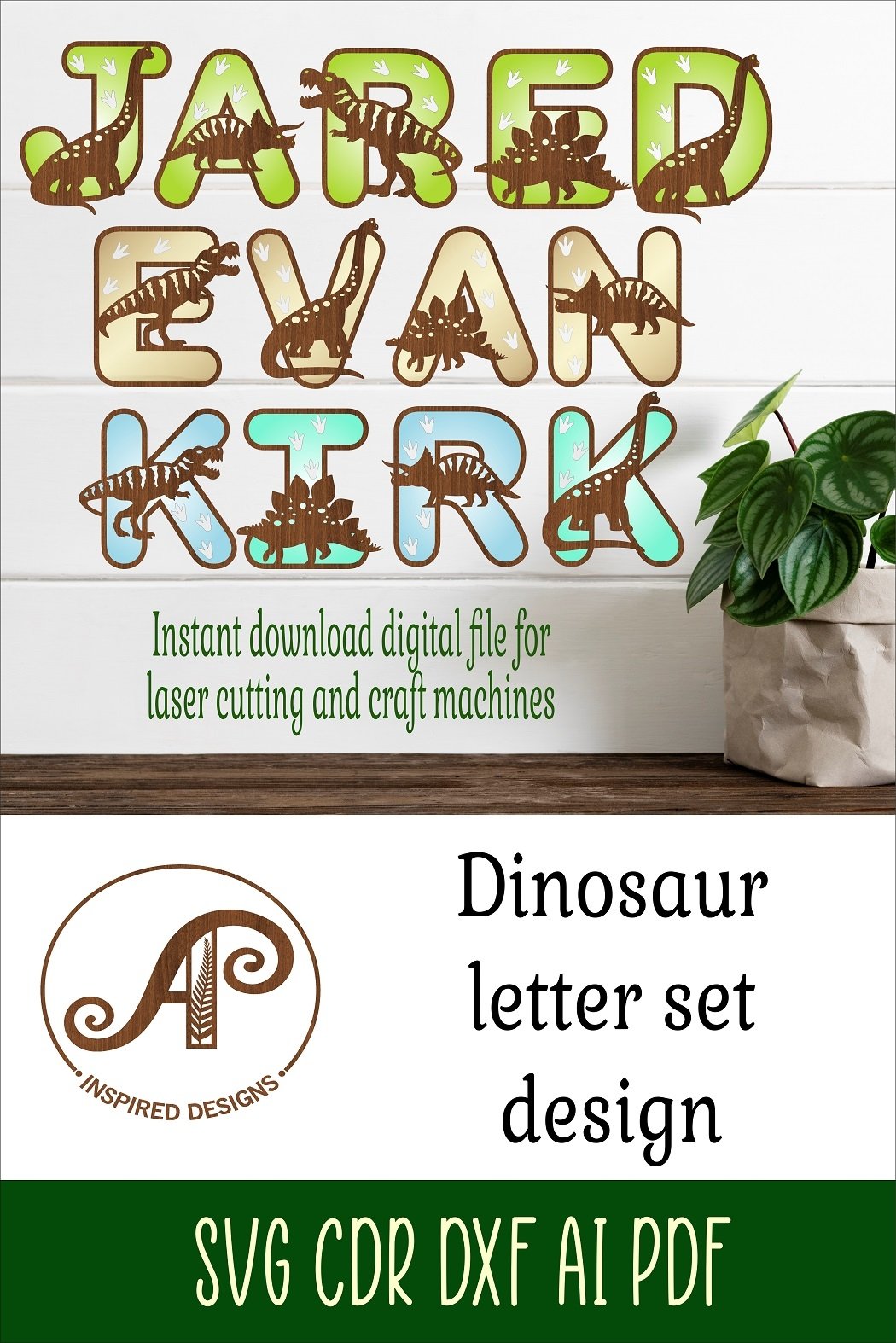 Dinosaur with footprints alphabet set. 72 layered letters.