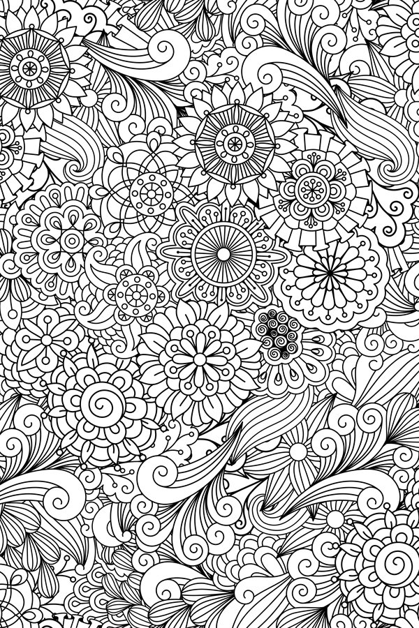 Round ornamental flower and leaves pattern