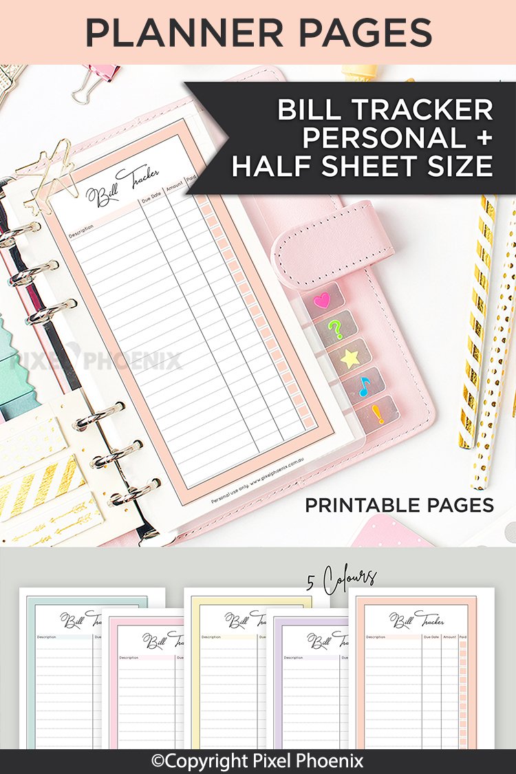 Printable Bill Tracker, Planner Inserts, Payment Organizer