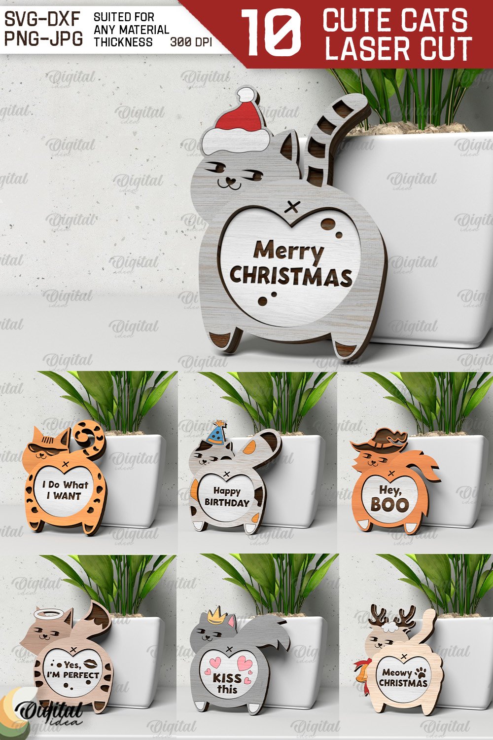 Cute Cats Laser Cut Bundle. Funny Cute Cats SVG Design