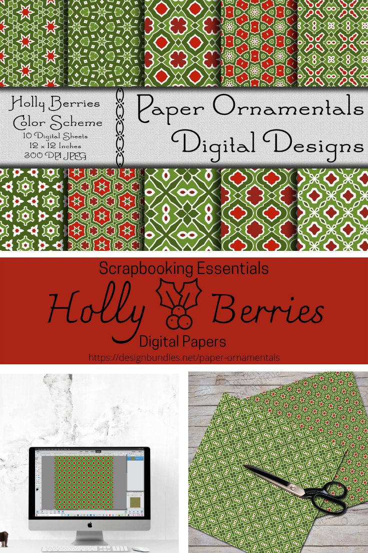 Holly Berries Christmas Digital Paper For Crafts & (144893)