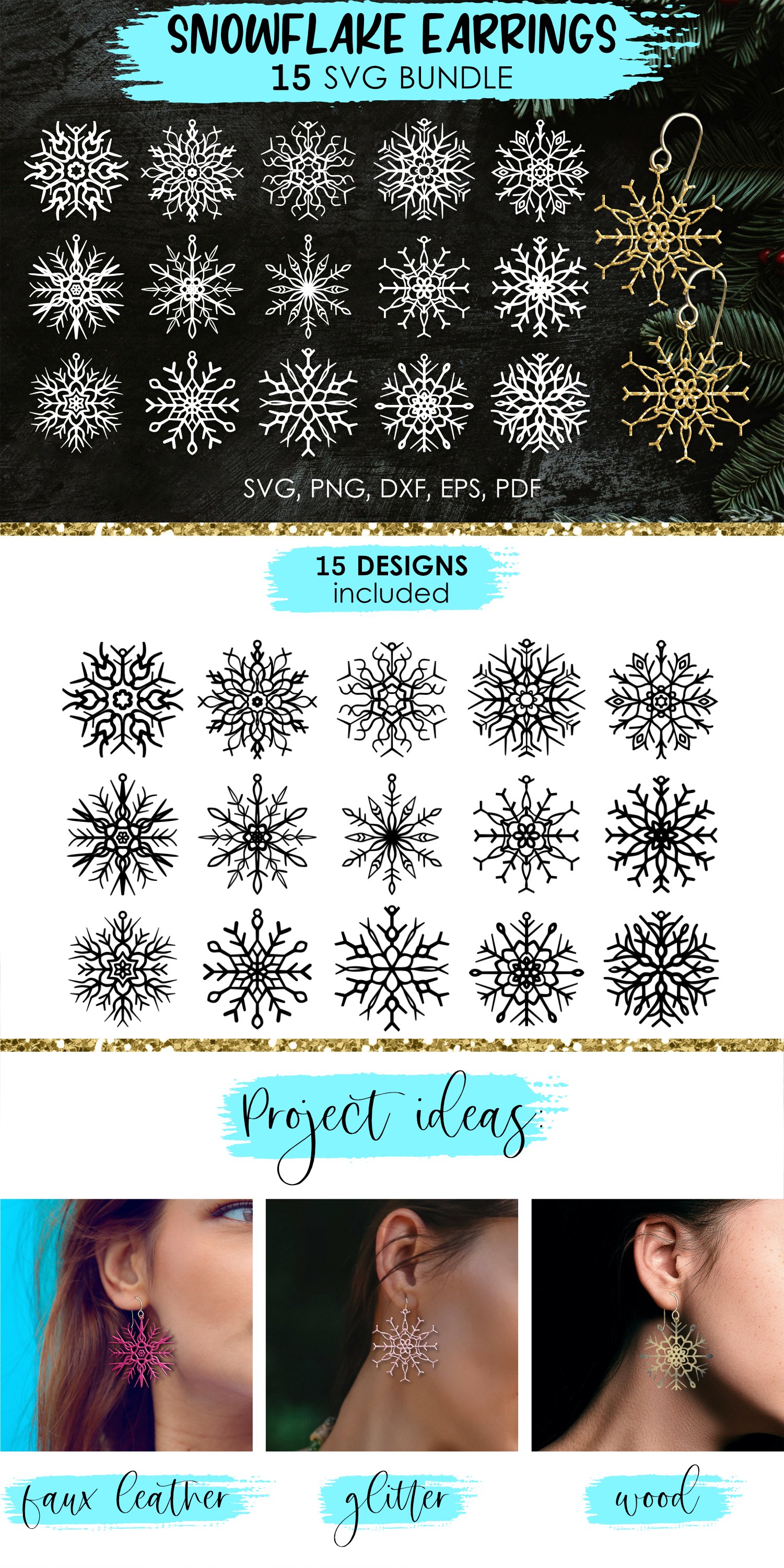 Snowflake Earrings Svg Christmas Winter Jewelry Svg Bundle