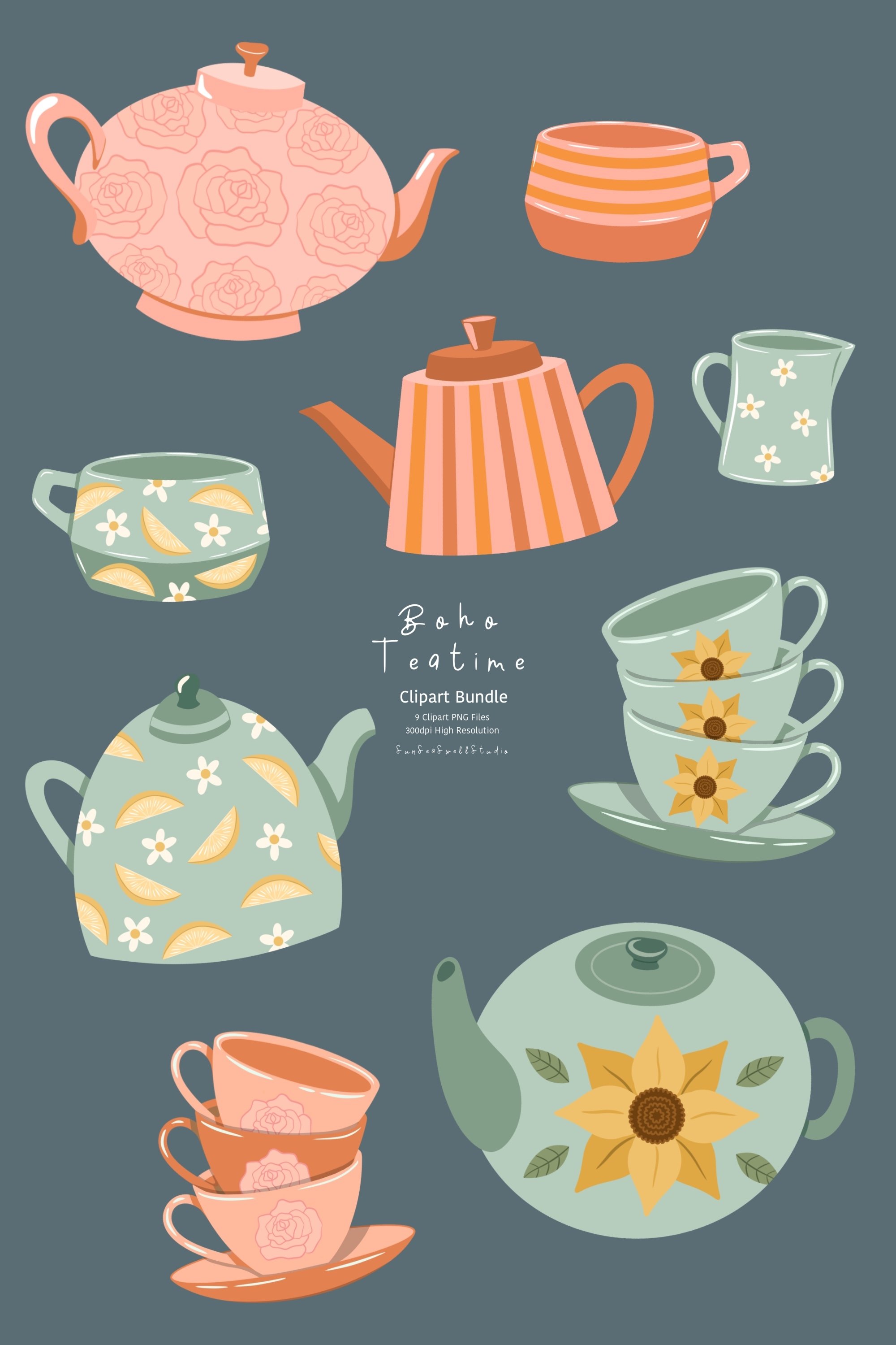 9 Tea Party Elements | PNG Clipart Set