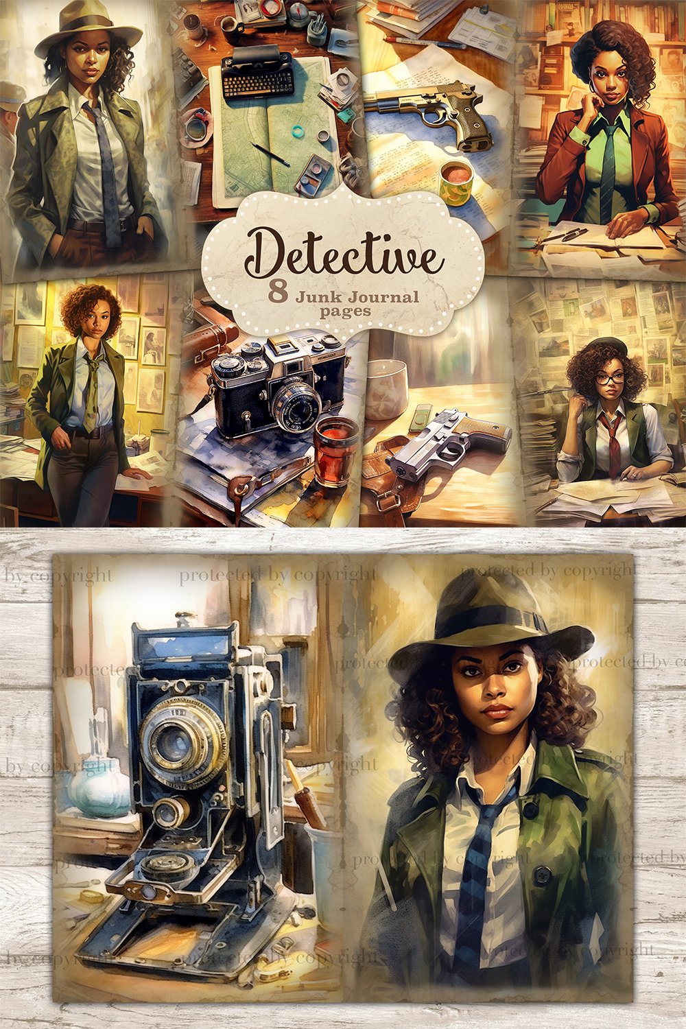 Detective Collage Sheet | Black Woman Junk Journal Paper