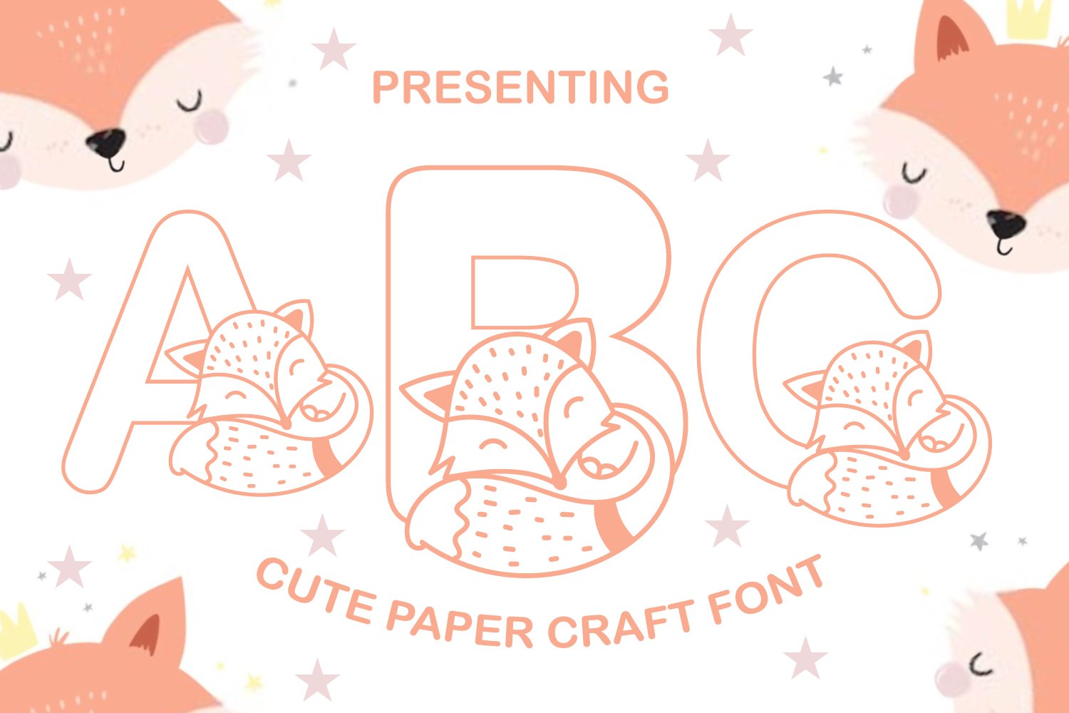 Baby Fox Cute Papercut Style Coloring Book Font