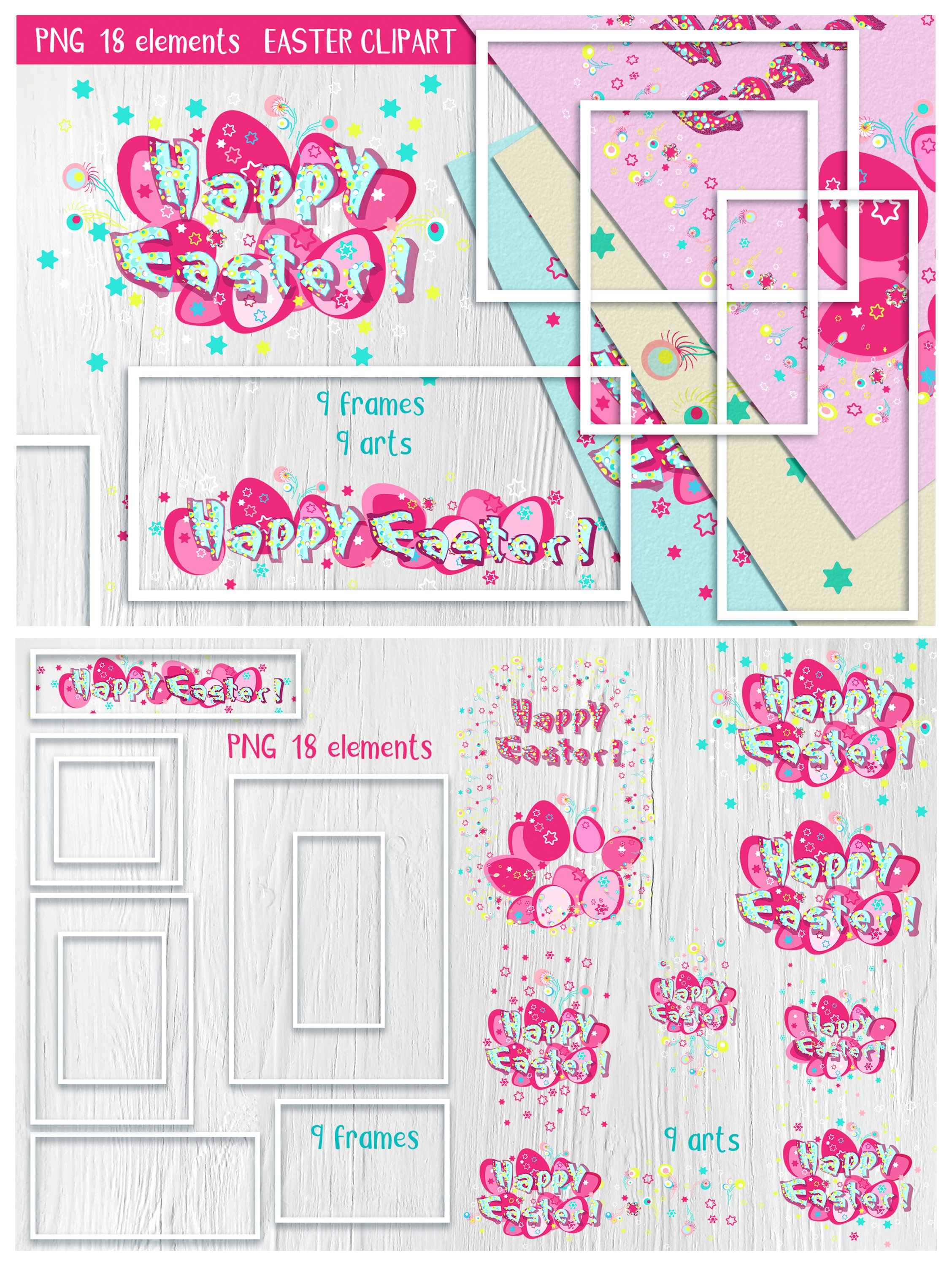 18 Easter CLIPARTS / DESIGNER- Frames, Eggs