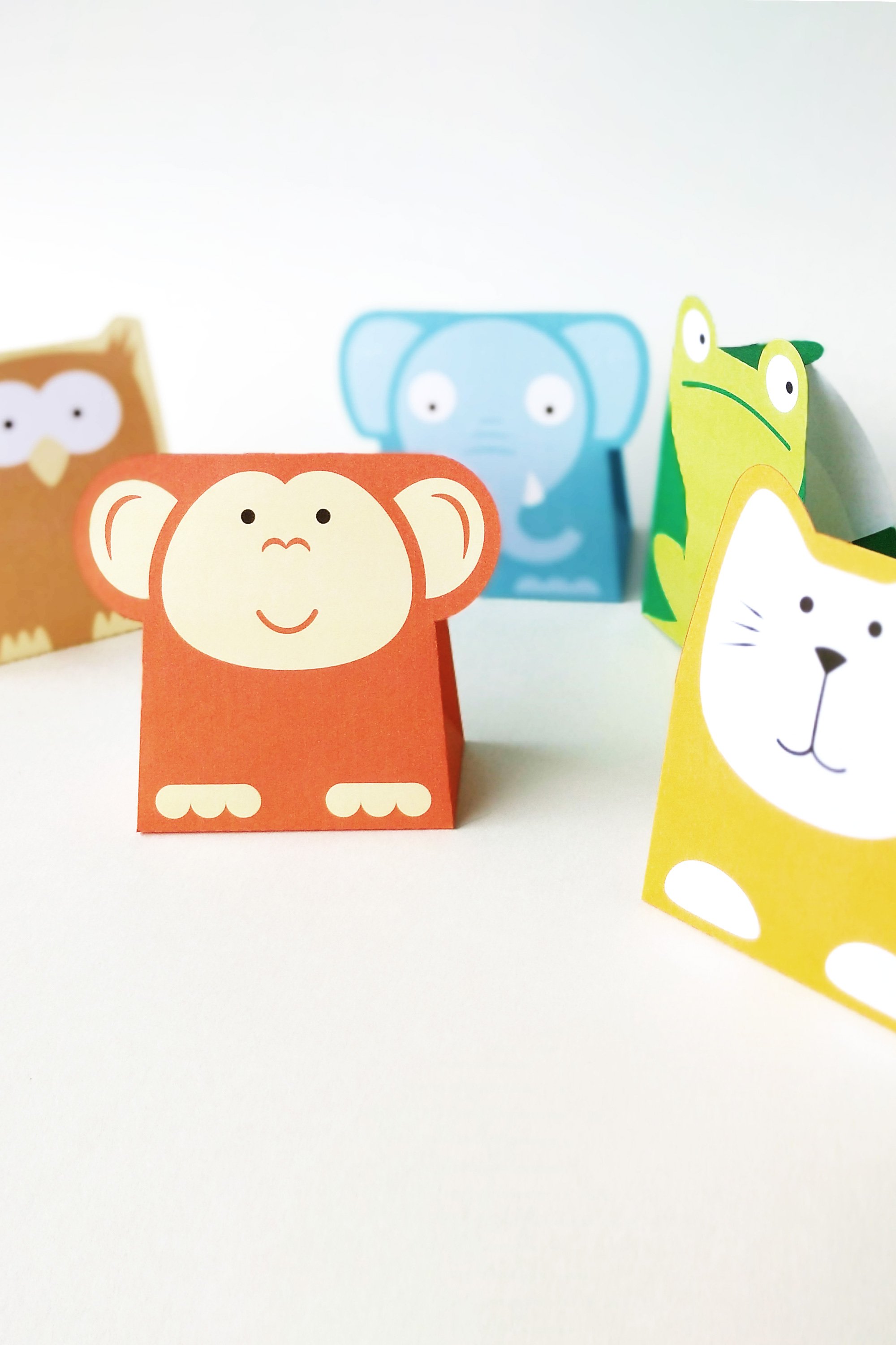 5 Gift Bags Templates - Cat, Elephant, Frog, Owl, Monkey