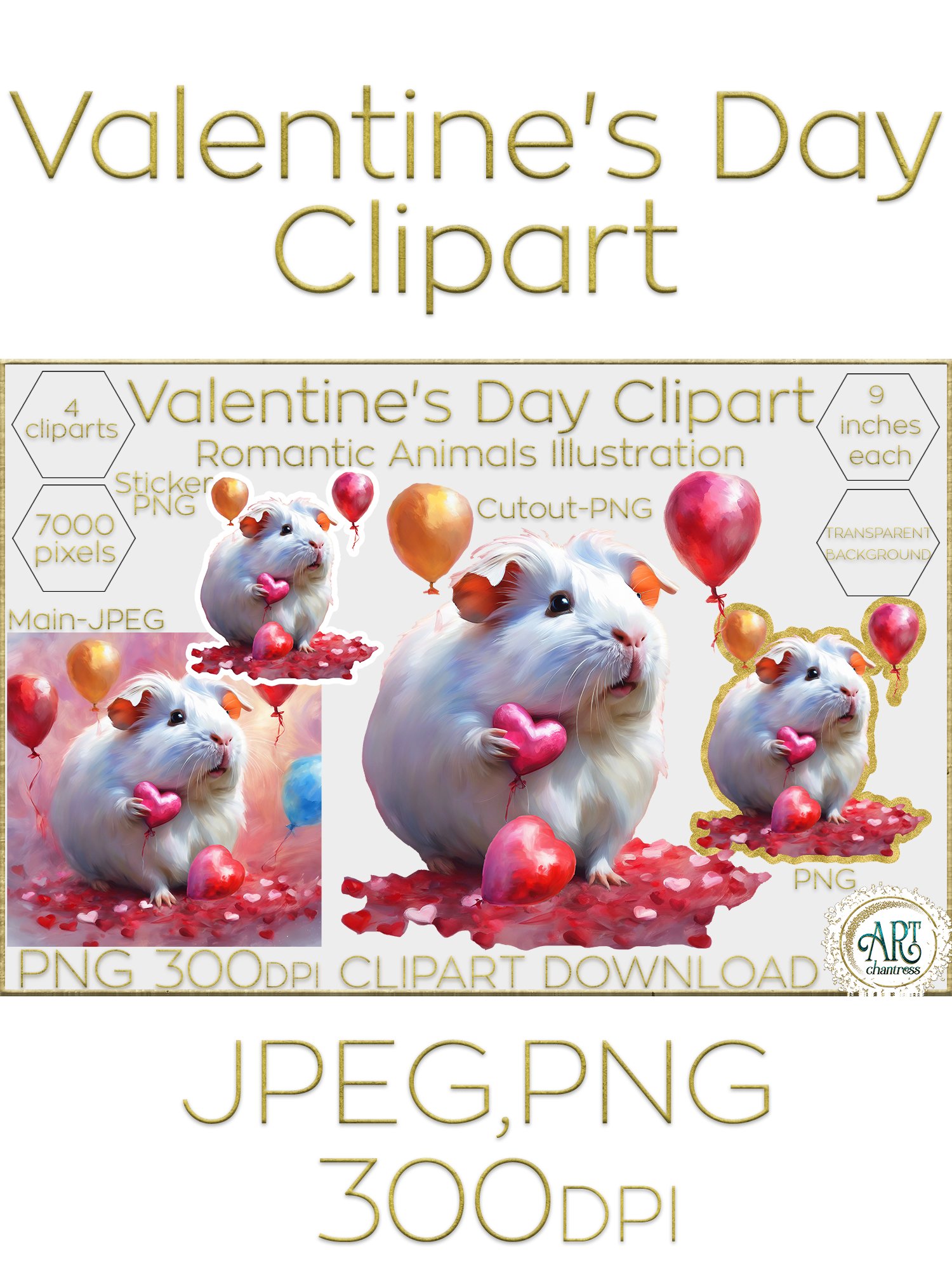 Valentines Day Animal Clipart Guinea Pig Heart Balloon Decor
