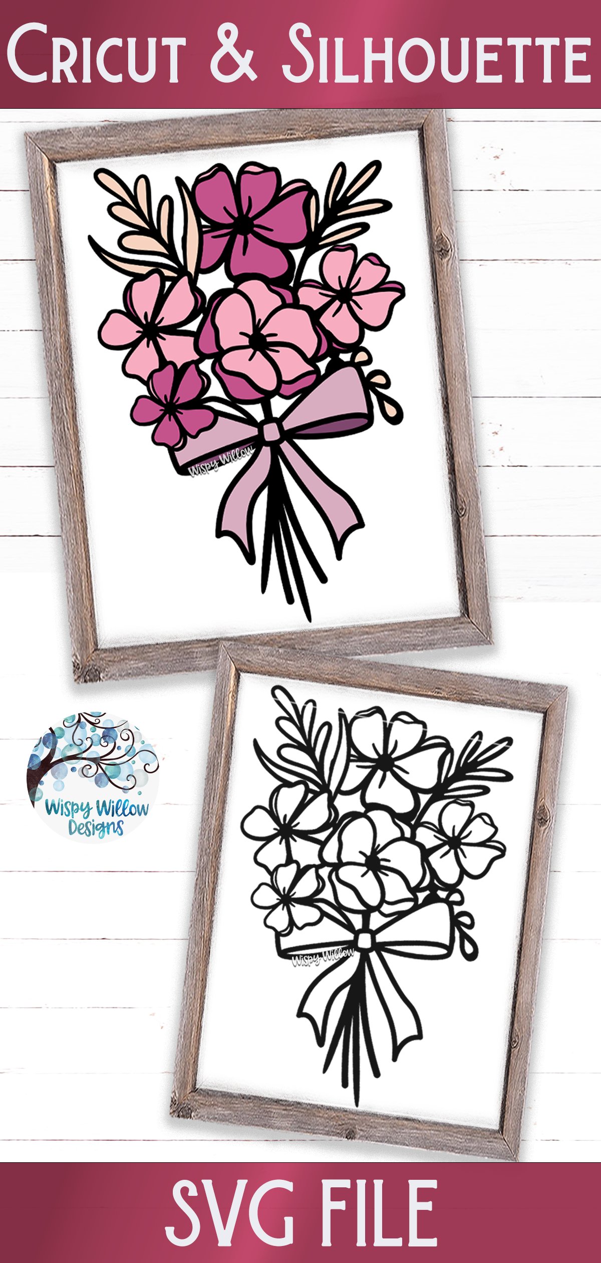 Floral Bouquet SVG Cut File | Spring Flowers with Ribbon SVG