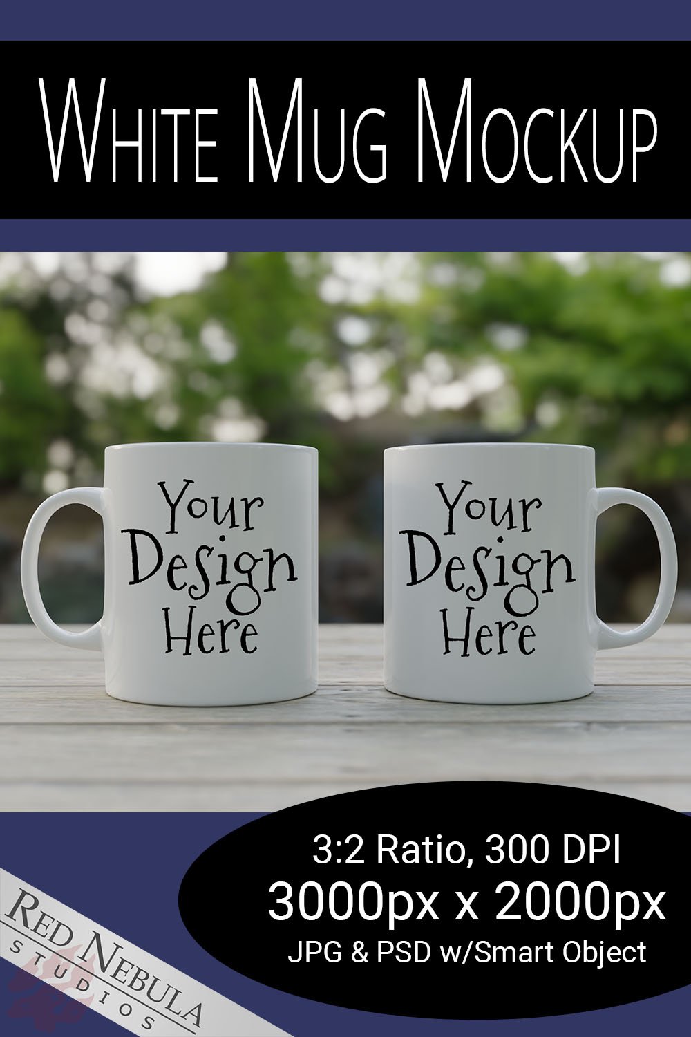 11oz White Mug Mockup Front and Back, Outdoor Scene