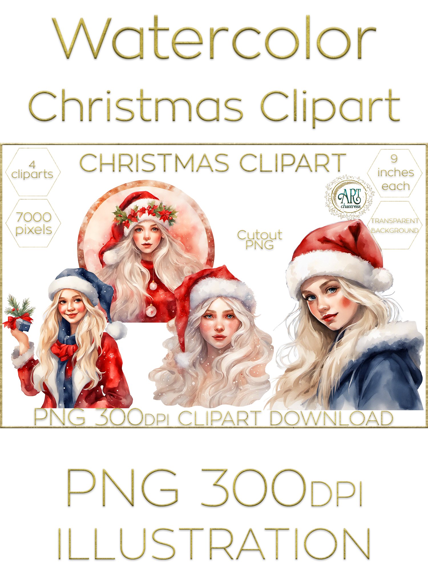 Watercolor Christmas Santa Claus girl Clipart (2903742)