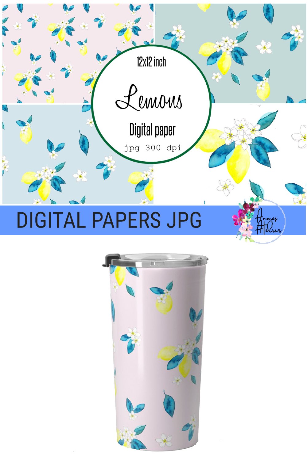 Lemons Digital Paper Backgrounds Summer Style