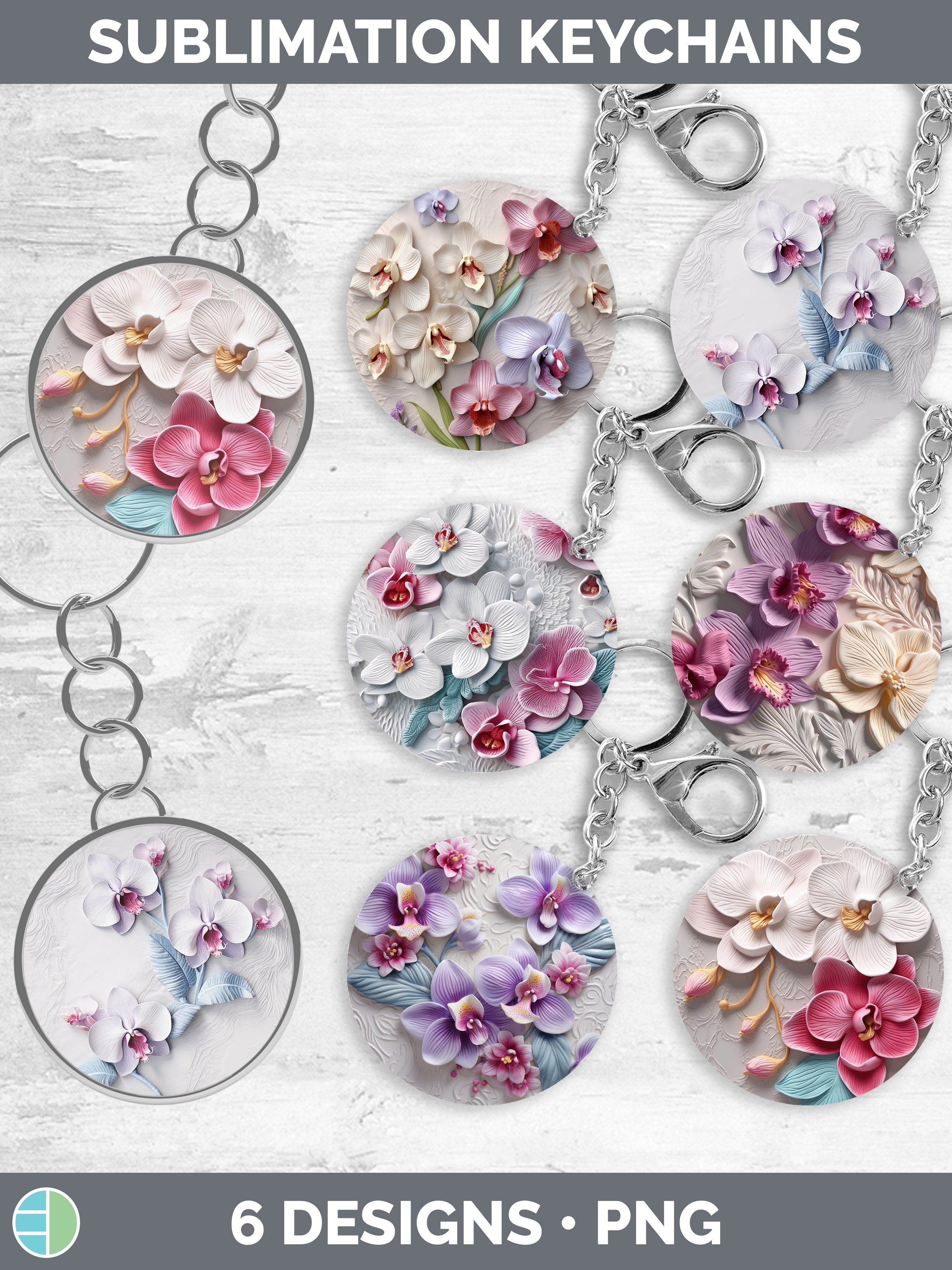 3D Orchid Flowers Keychain | Sublimation Keyring Designs Bun