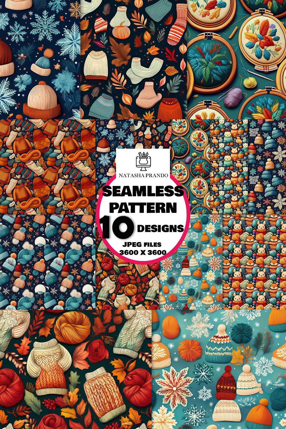 Seamless pattern knitted elements, Digital Paper Bundle