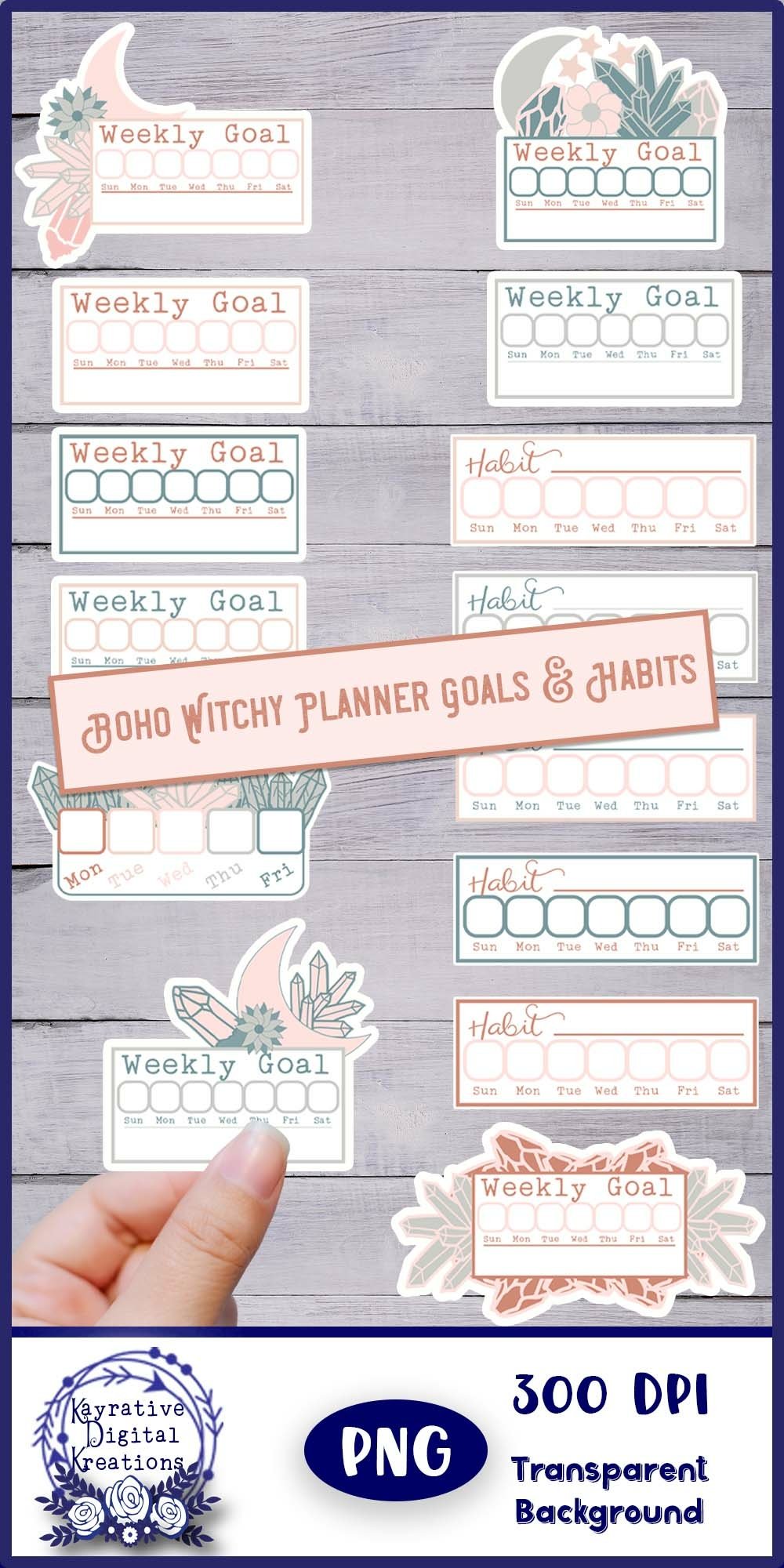 Boho Witchy Goal And Habit Tracker Planner Stickers