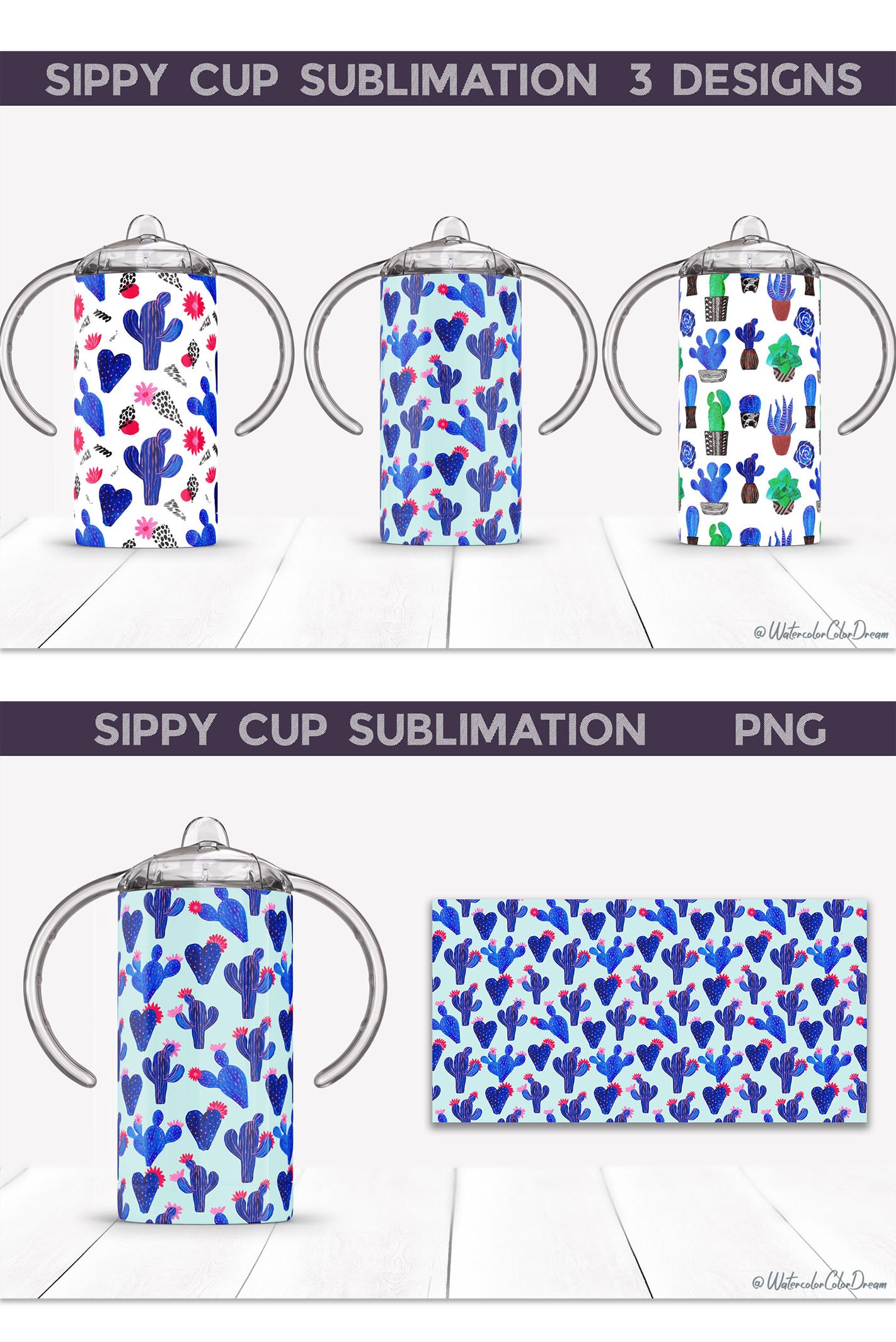 Blue Cactus Sippy Cup Wrap | Sippy Cup Tumbler