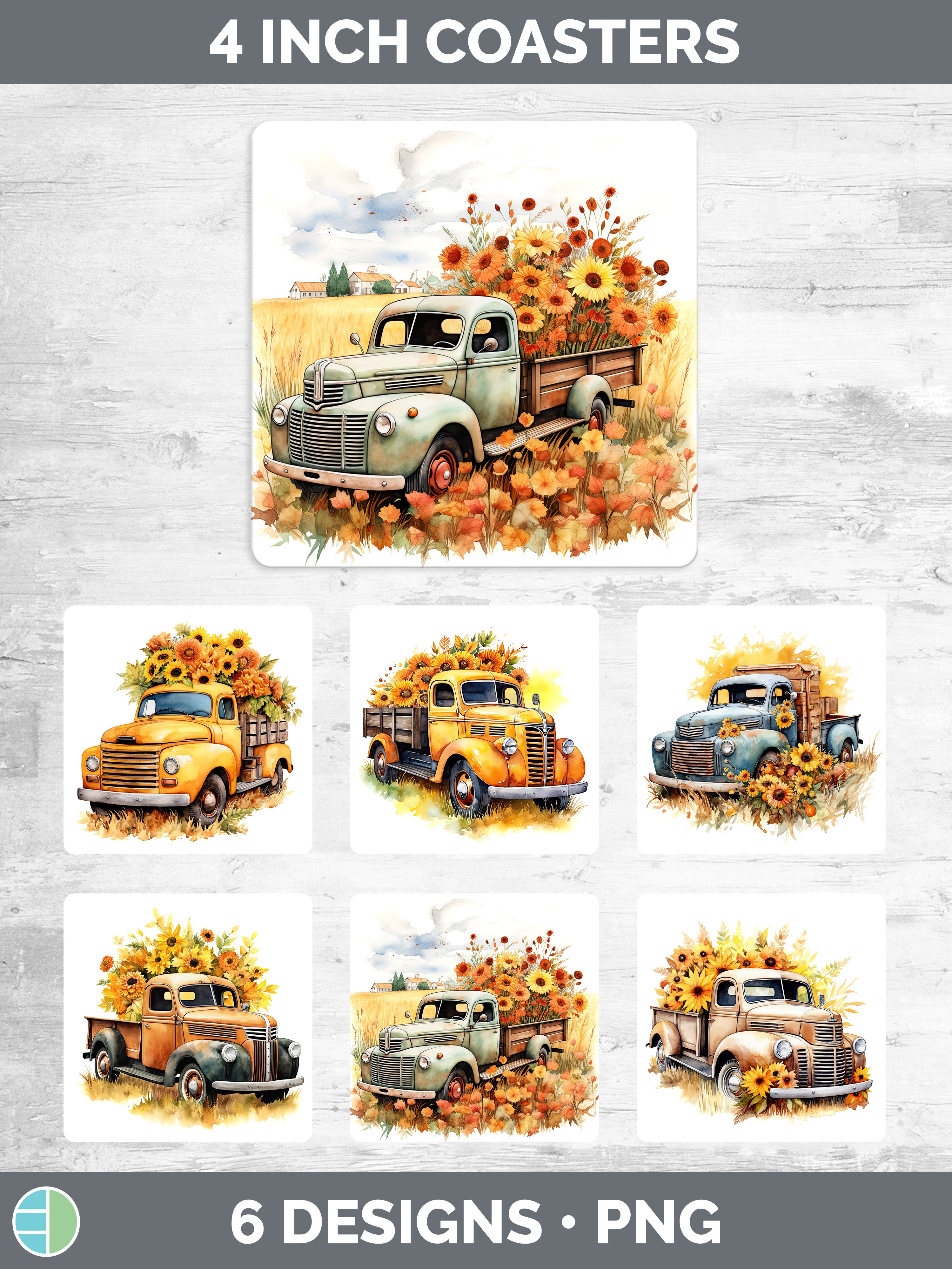 Autumn Vintage Truck Square Coaster | Bundle Coaster Designs