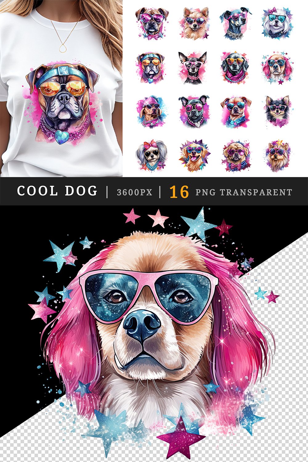 Cool dog printable sublimation designs clipart bundle png