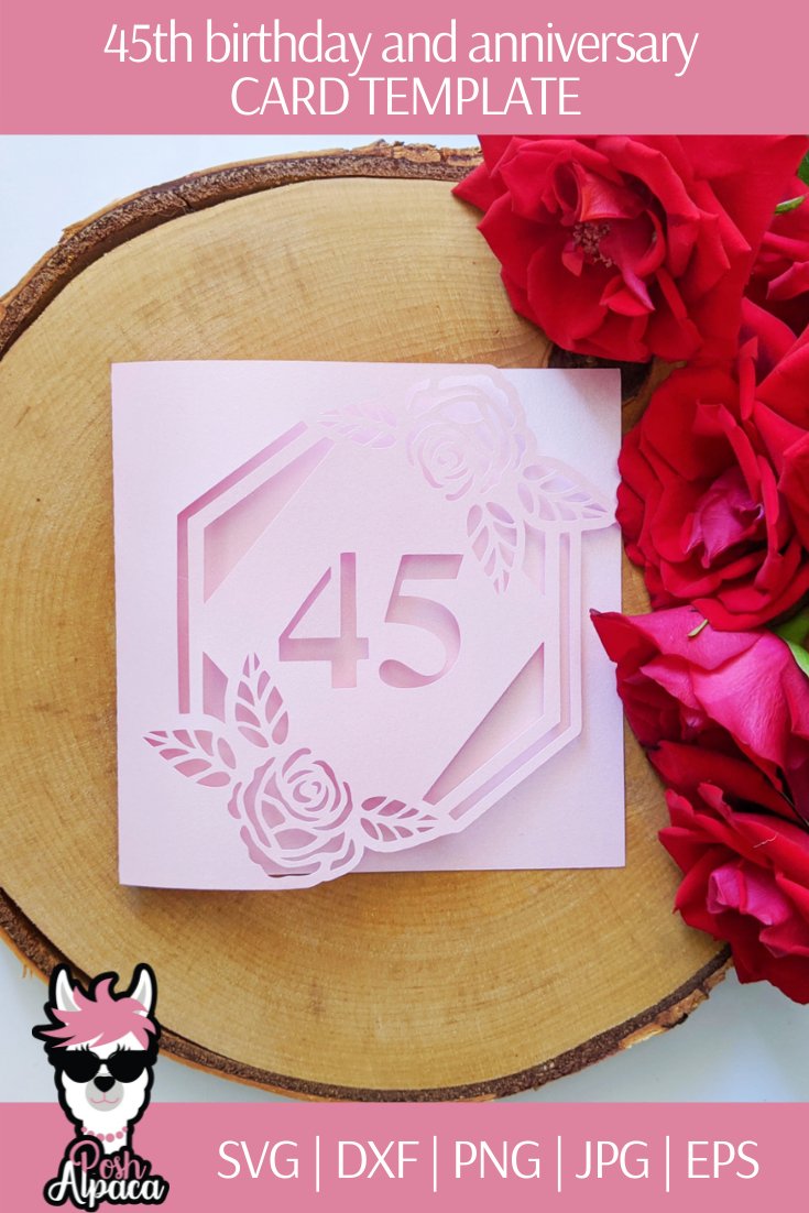 45th anniversary card template, 45th birthday card svg,