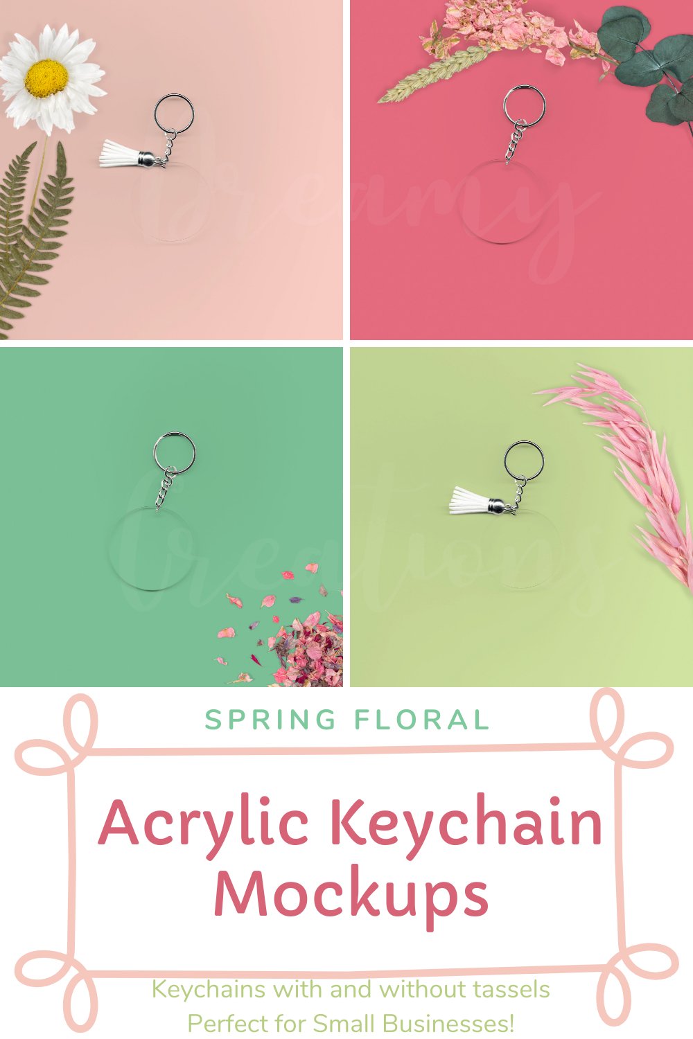 Spring Floral Pink & Green Clear Acrylic Mockups (1281653)