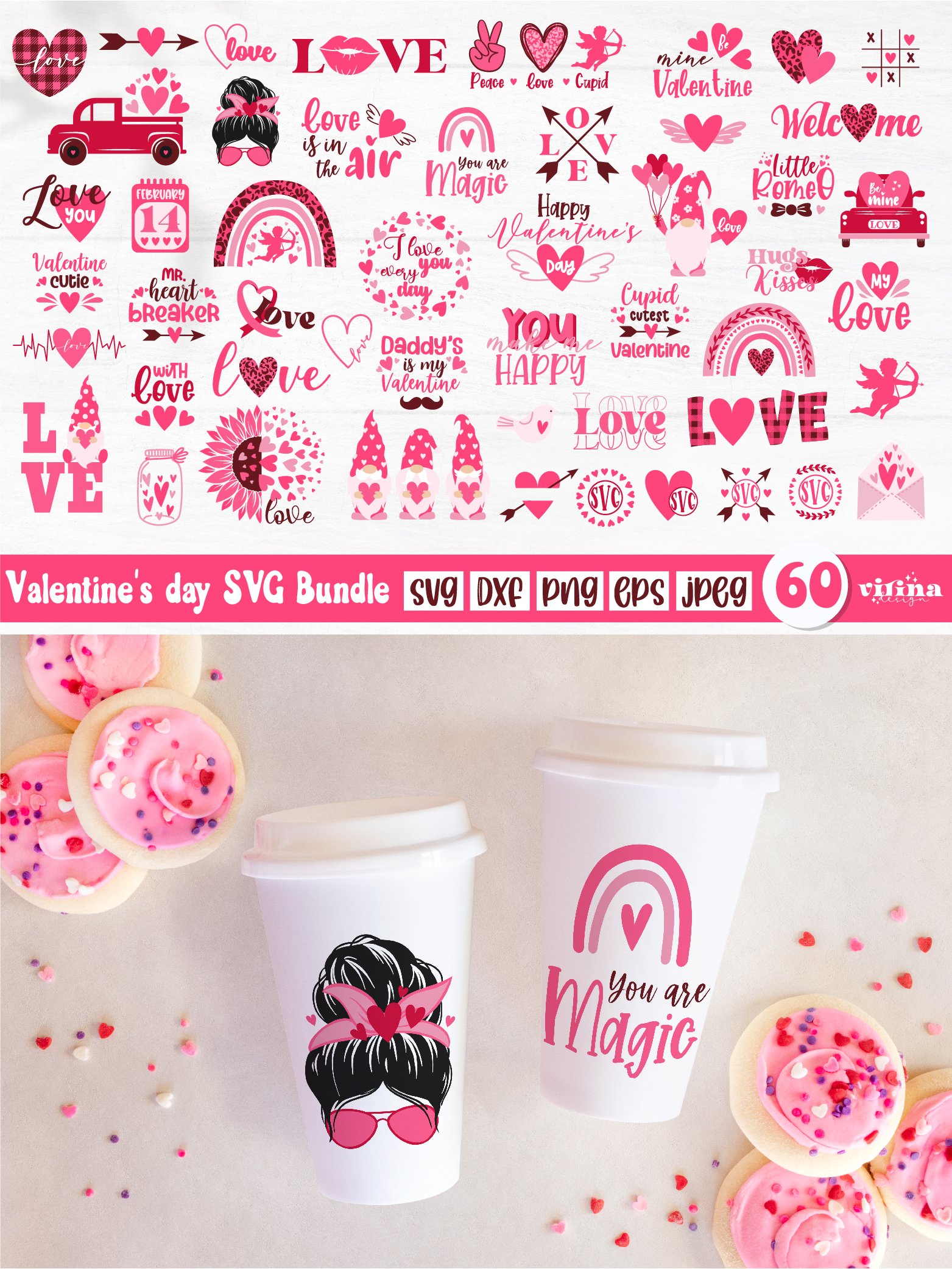 Valentines day SVG Bundle, gnome, hearts, Valentine quotes