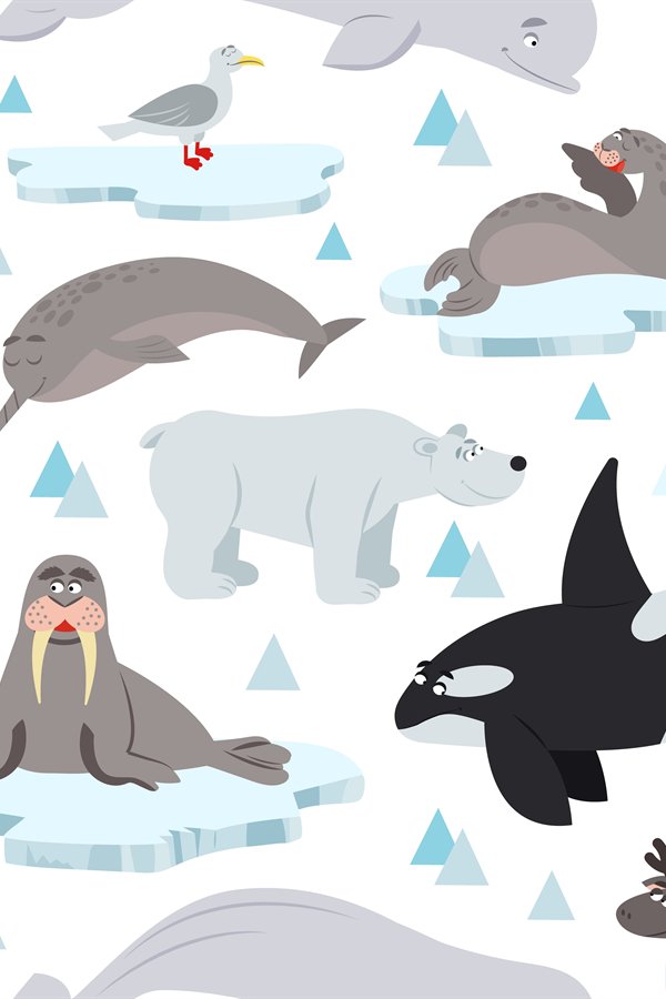Arctic animals pattern. Children animal antarctic print, nor
