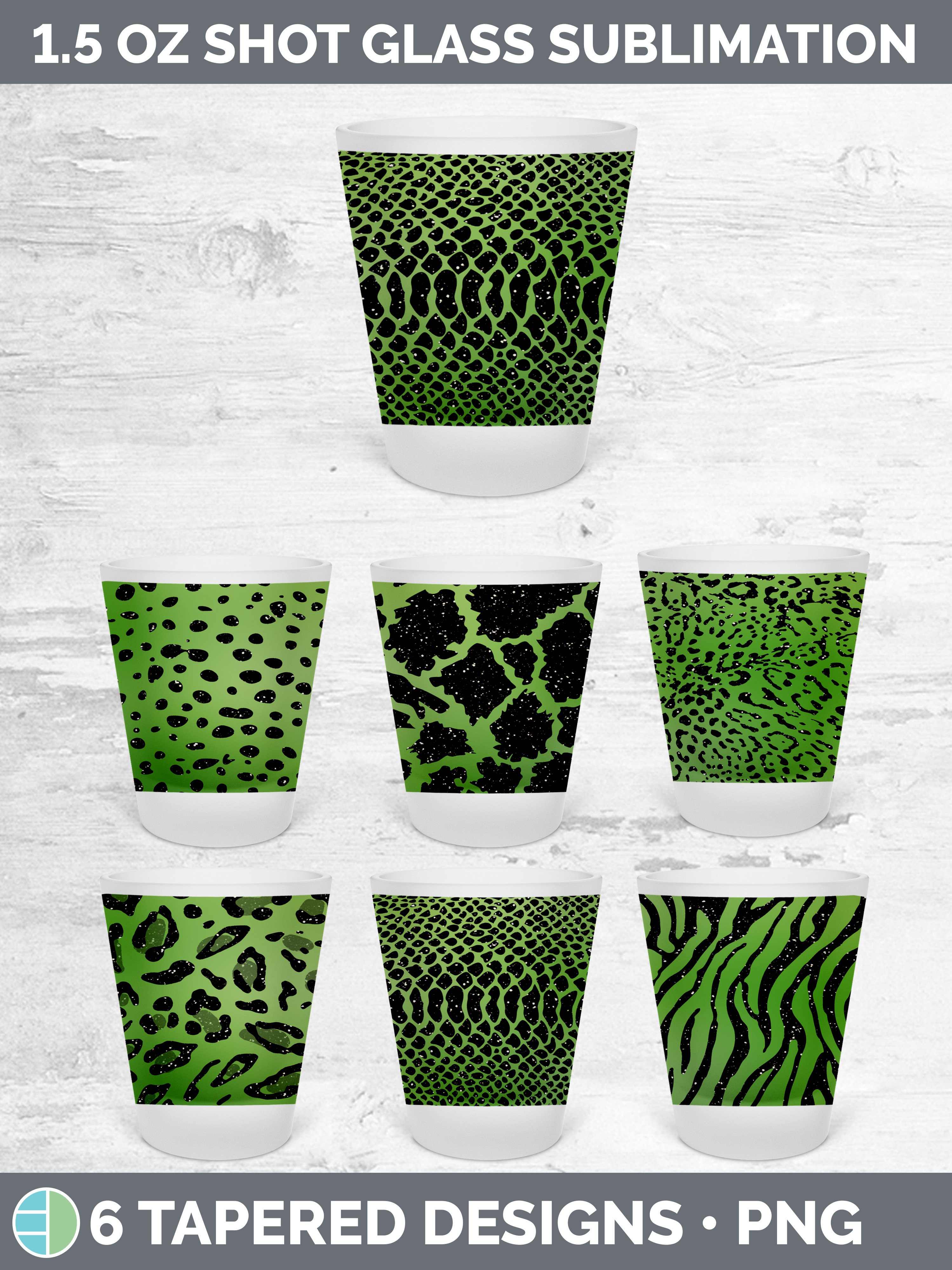 Green Animal Print Shot Glass Sublimation | Shot Glass 1.5oz