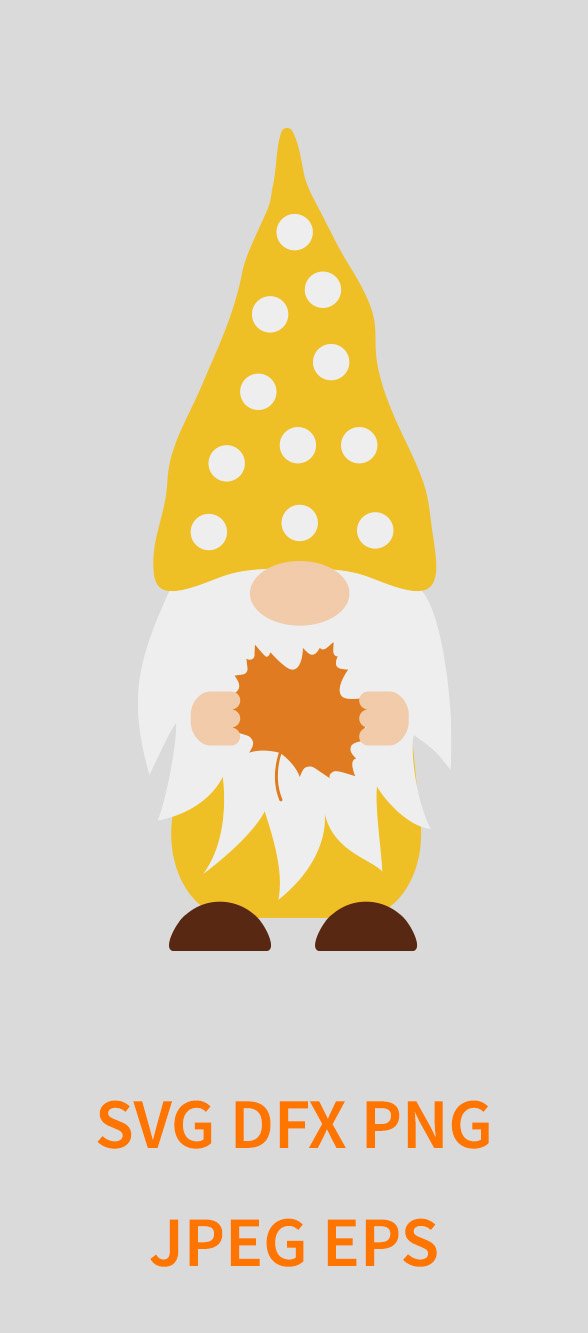 Fall gnome SVG. Autumn gnome holding maple leaf SVG cut file