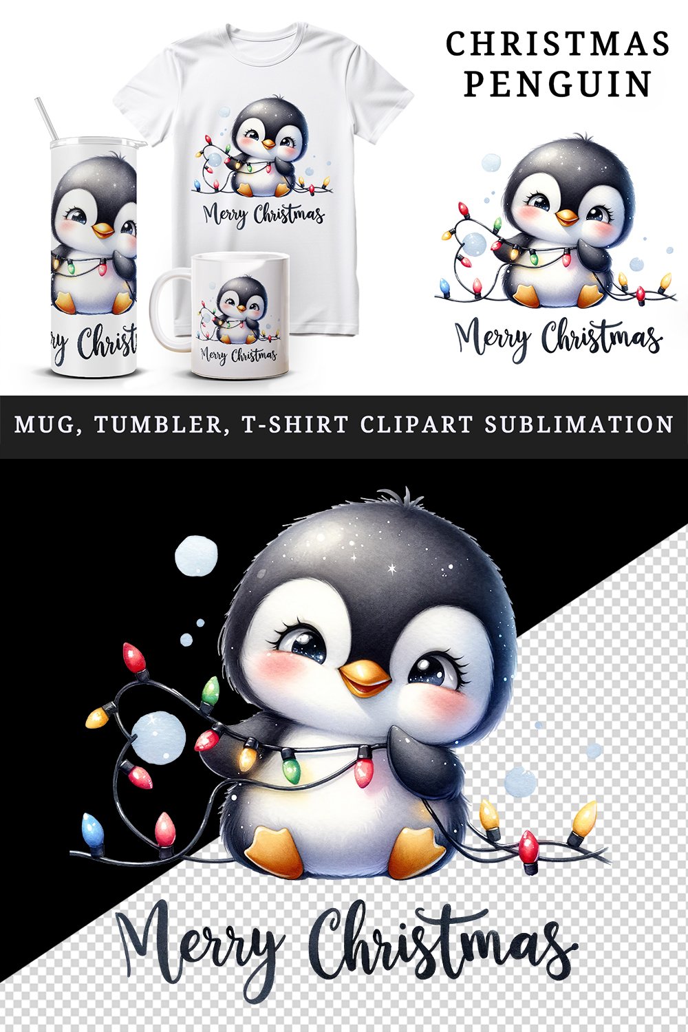 Christmas penguin tumbler, mug wrap, clipart sublimation png