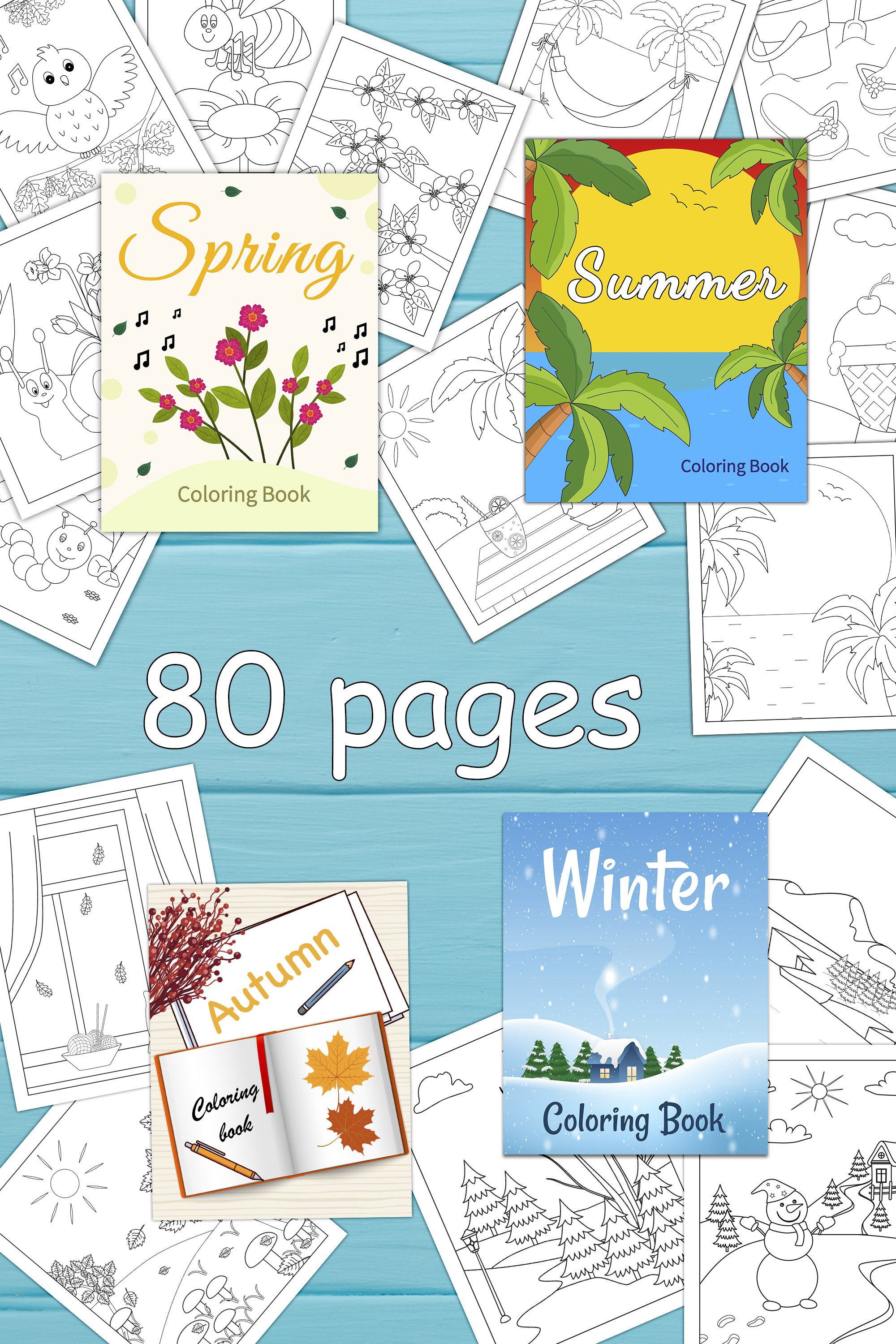 Seasons Bundle - Summer,Autumn,Winter,Spring Coloring pages