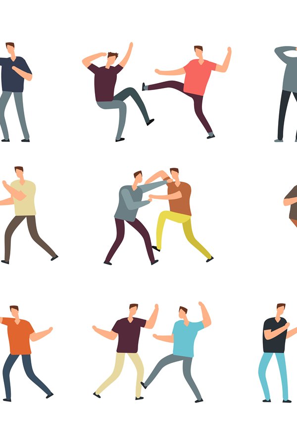 Aggressive man fighting. Cartoon vector arguing people isola