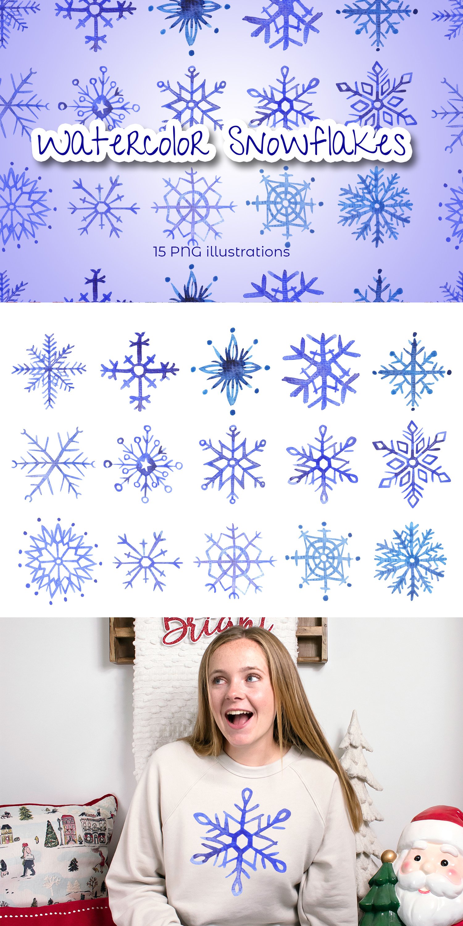 Watercolor Individual Snowflakes