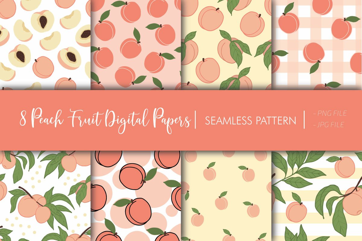 Peach Fruit Digital Papers - Seamless Pattern