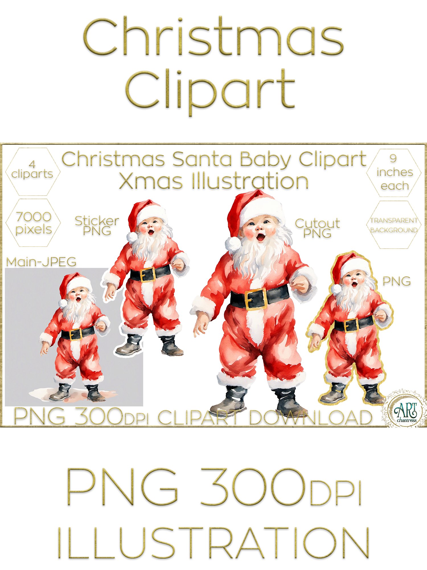 Santa Cute Baby Clipart Watercolor Christmas Xmas (2945200)