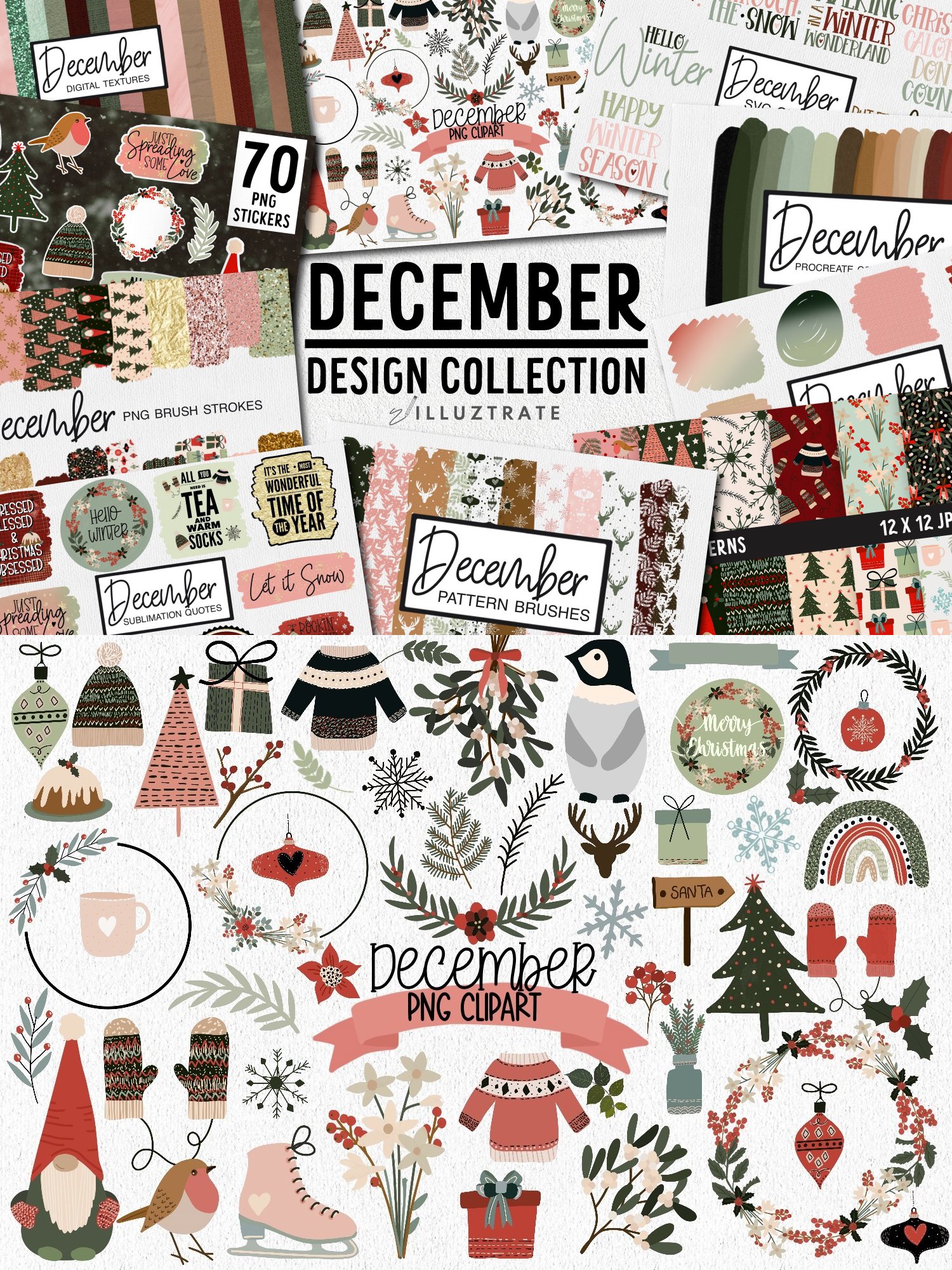 December Design Collection | Brushes Clipart and Patterns