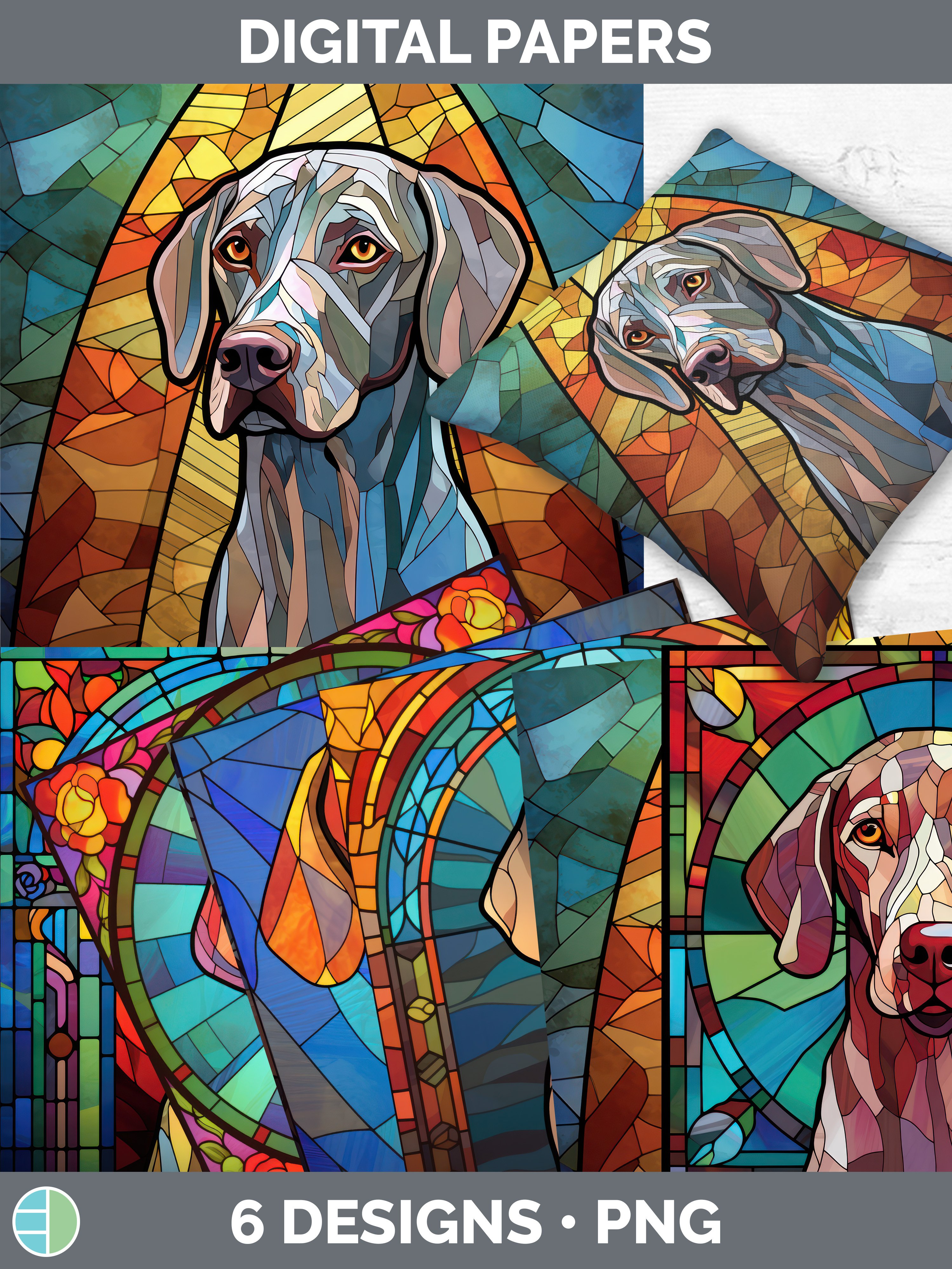 Stained Glass Weimaraner Dog Paper Backgrounds | Digital Scr