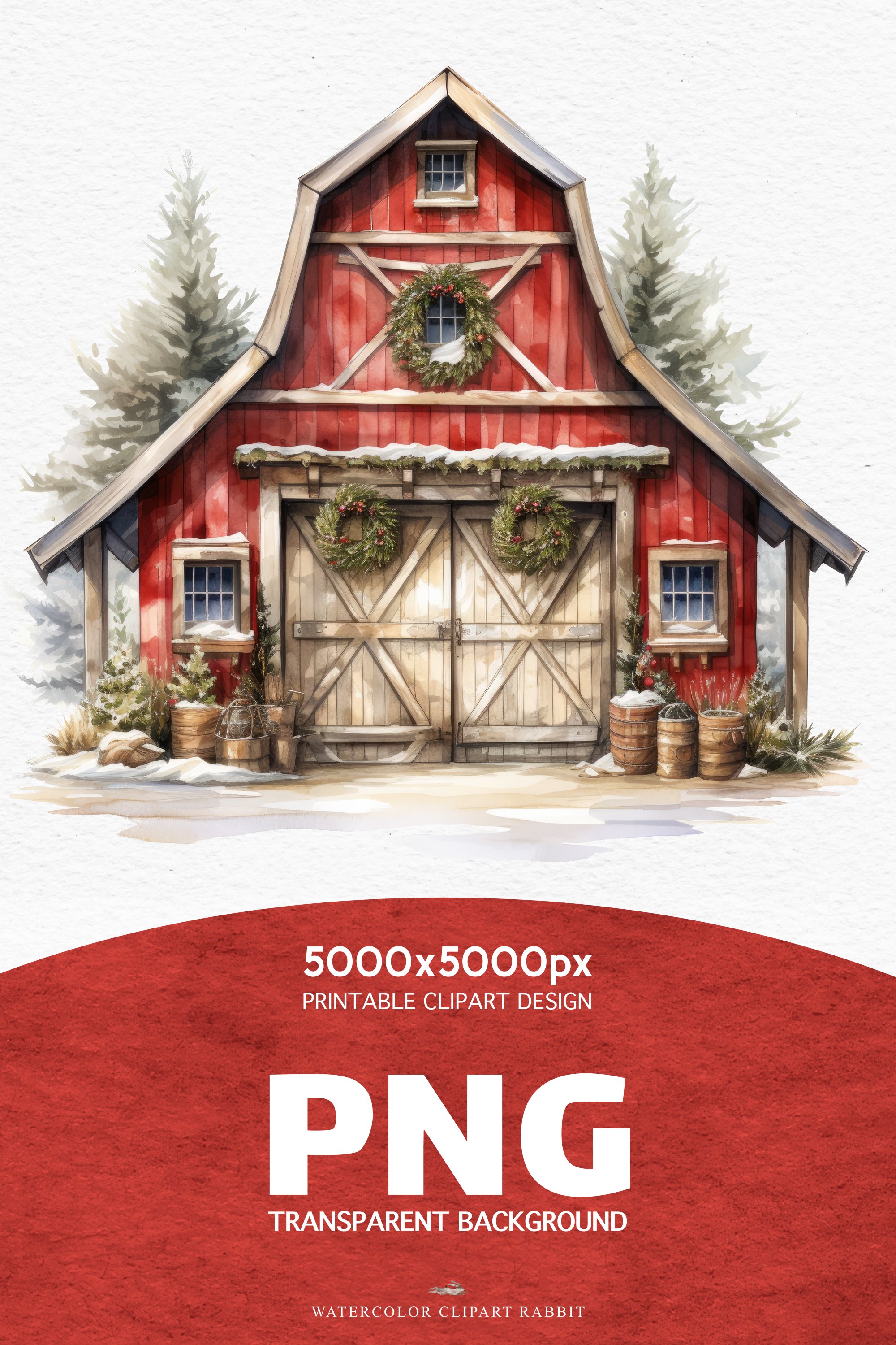Red Christmas Winter Farm Barn Santa Clipart Scene Vilallage